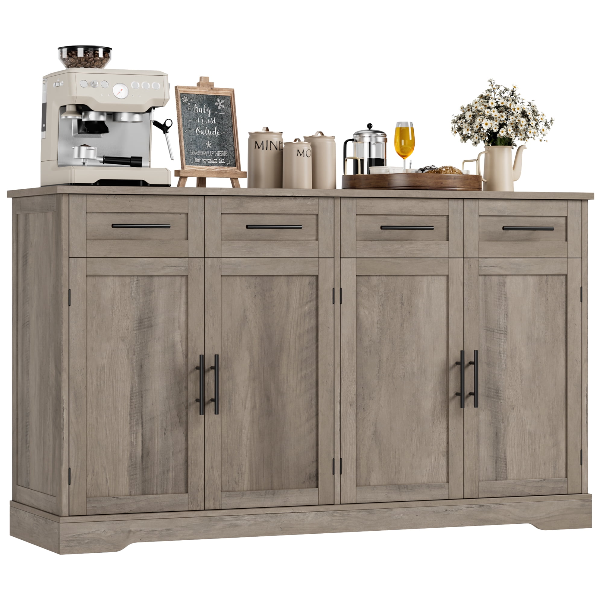 Homfa Farmhouse Buffet Cabinet with 4 Drawers and 4 Doors, 59" W ...