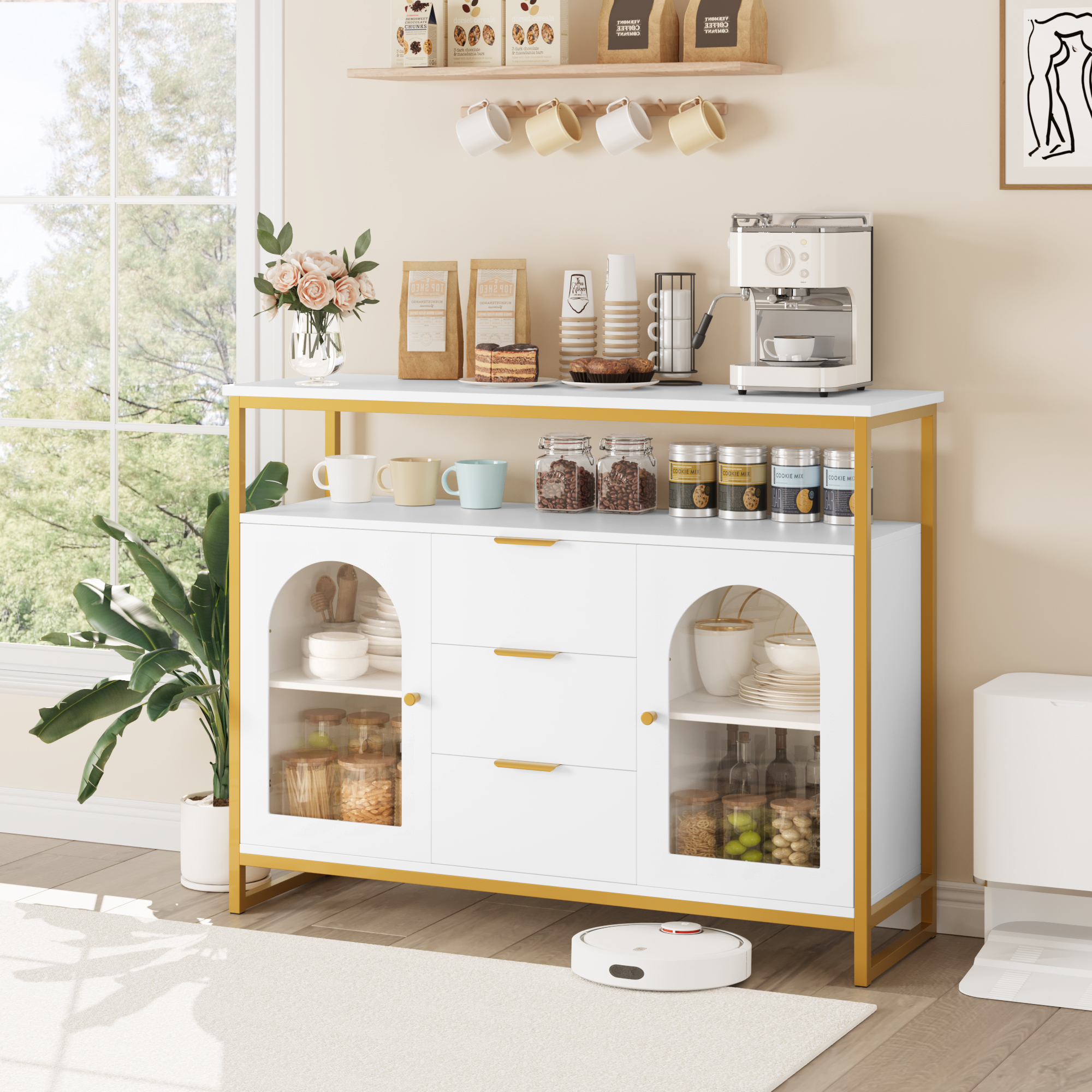 Hodedah Tall Free Standing Kitchen Cabinet, White - Walmart.com