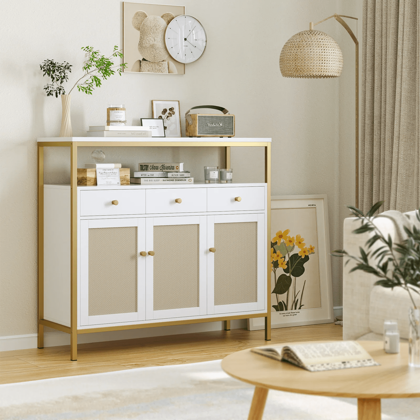 Homfa Accent Furniture, Console Table with 3 Drawers, Metal Frame, Wood ...