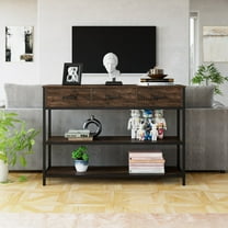 Ktaxon 3-Tier Wooden Console Table, 3 Drawers, Shelves, Retro Gray ...