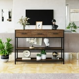 Ktaxon 3-Tier Wood Console Table with 3 Drawers and Shelves, Narrow ...