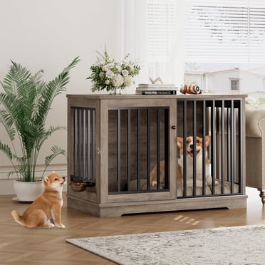 Homfa XL Wooden Dog Crate, Indoor Pet House with Storage Cabinet and 2 ...