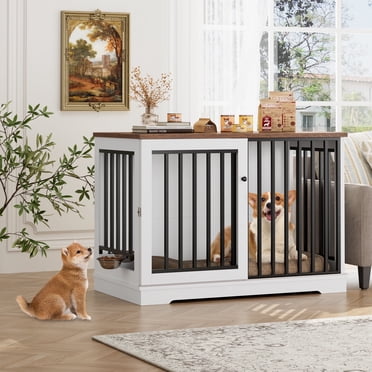 Homfa XL Wooden Dog Crate, Indoor Pet House with Storage Cabinet and 2 ...