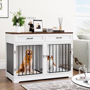 Homfa XL Wooden Dog Crate, Indoor Pet House with Storage Cabinet and 2 ...