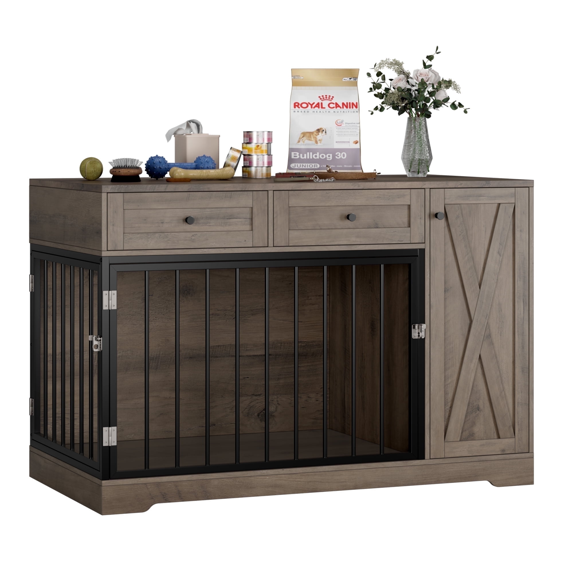 Homfa Wooden Dog Crate with Storage Cabinet and Drawers, Furniture ...