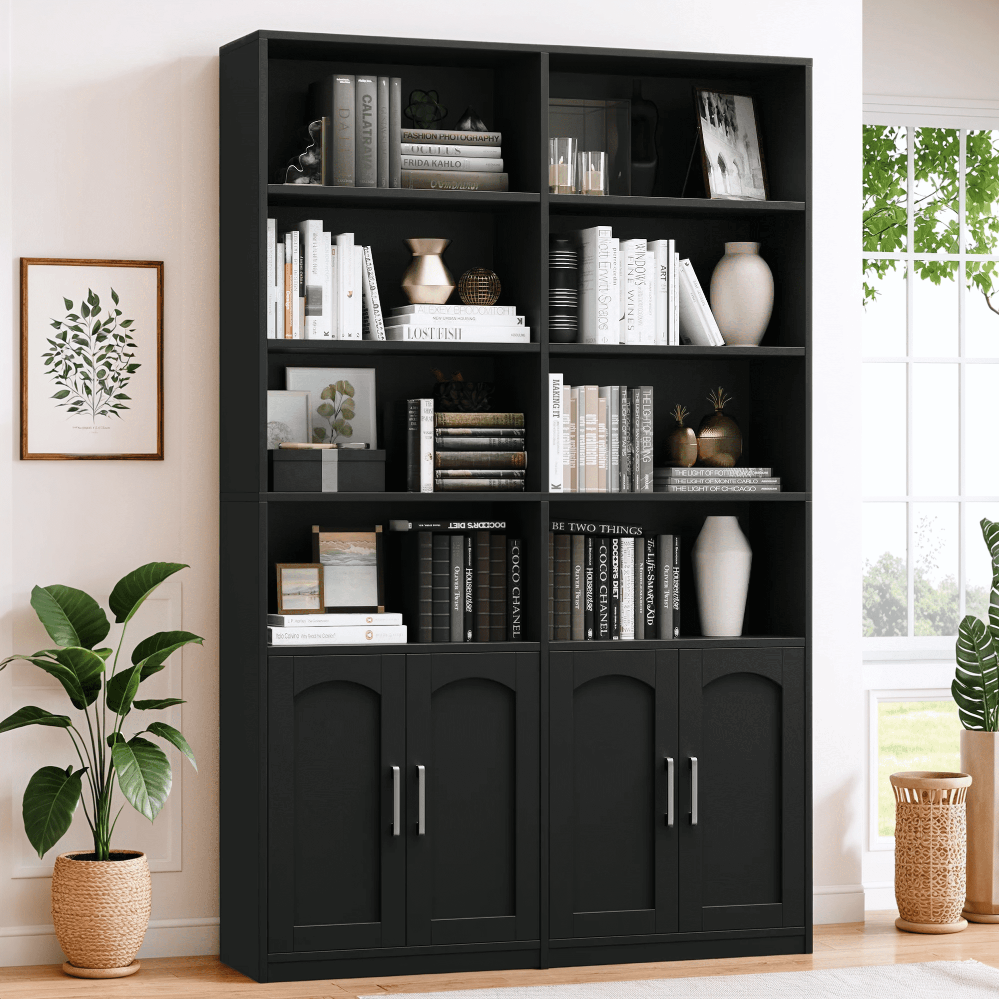 Homfa 73″ Tall Bookcases with Doors, 8 Cubes 6-Tier Double Row ...