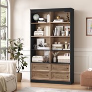 71 " Tall Bookshelf with Storage, 4 Doors & Drawers, Wooden Arched ...