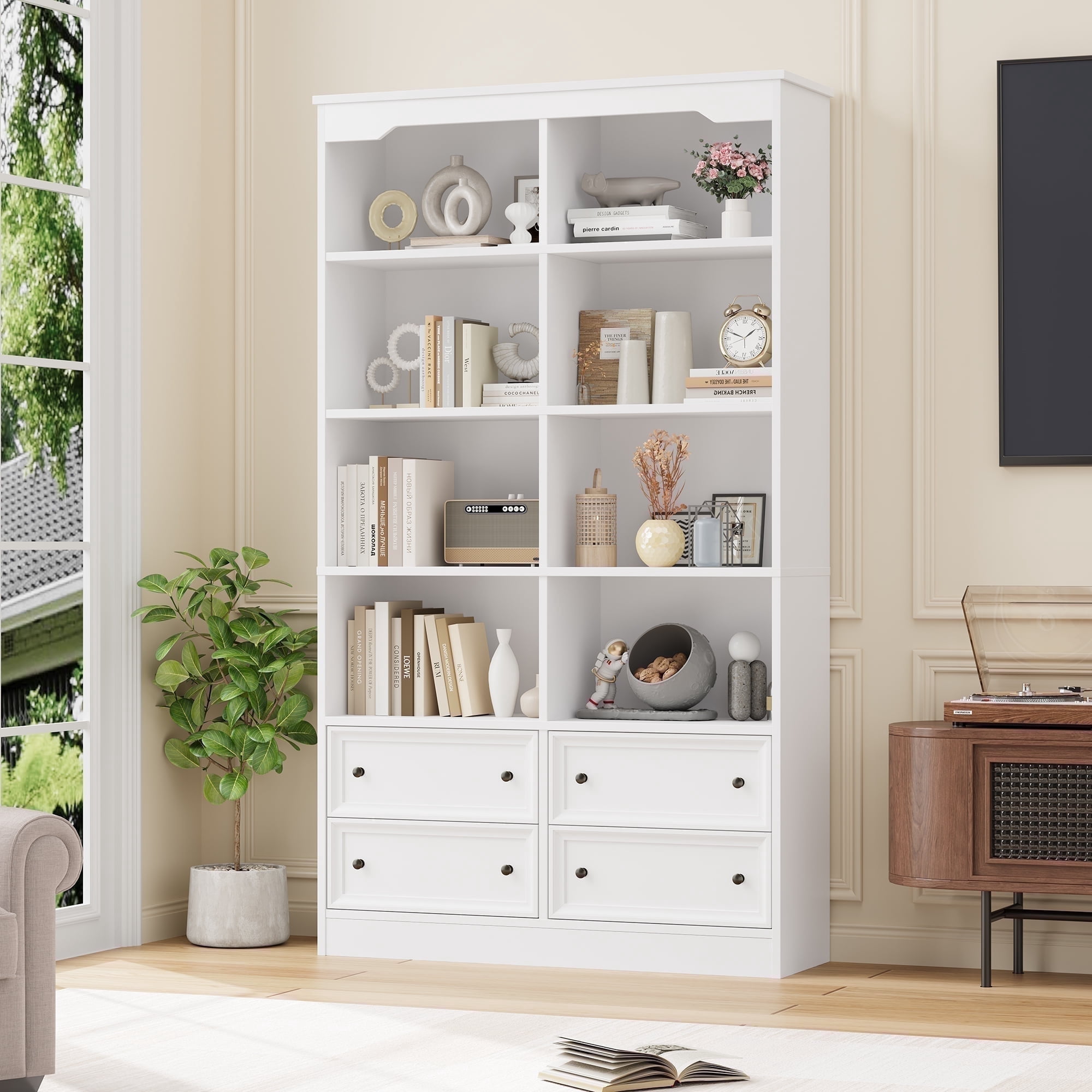 Homfa Double Row 6 Tier Bookcases, 71 in Tall Bookcase Bookshelf with 4 ...