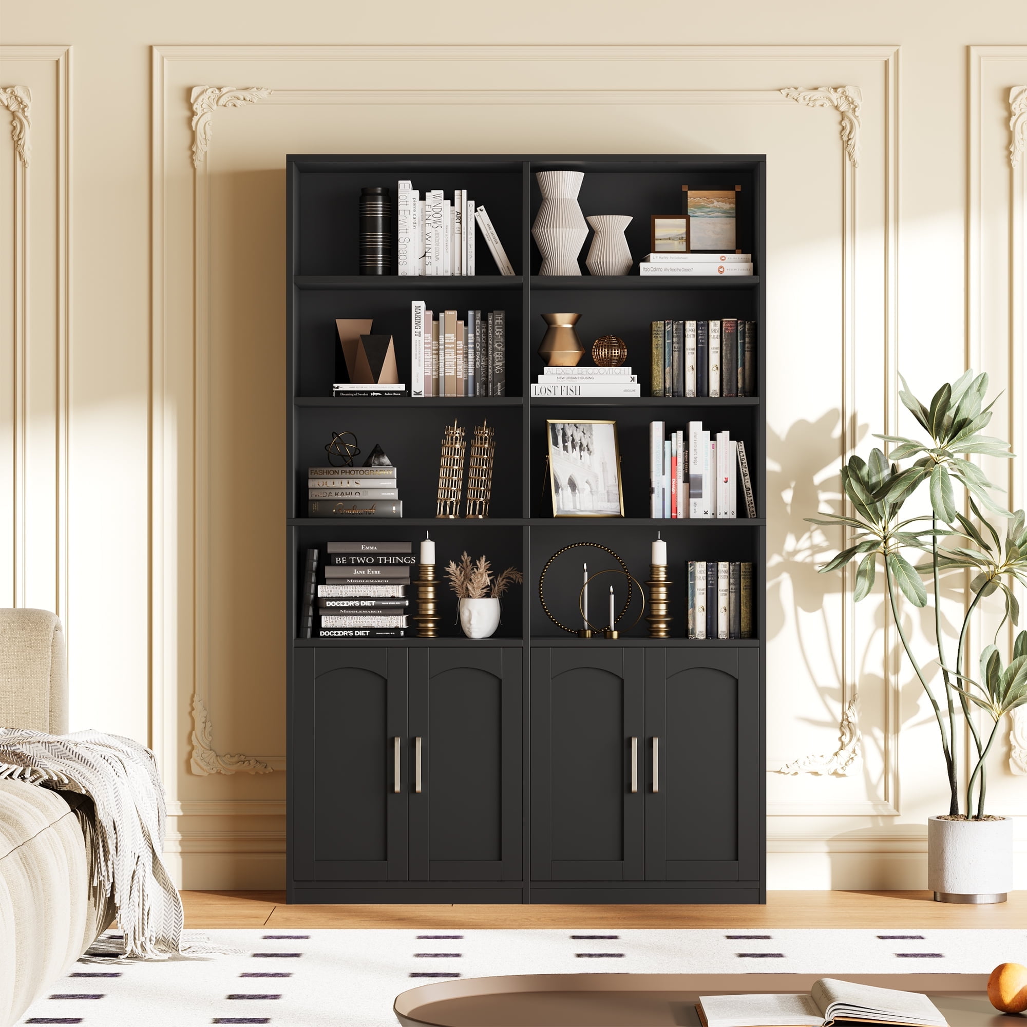 Homfa Double Row 4-Tier Bookcases Floor Standing, 73 in Tall Bookcase ...