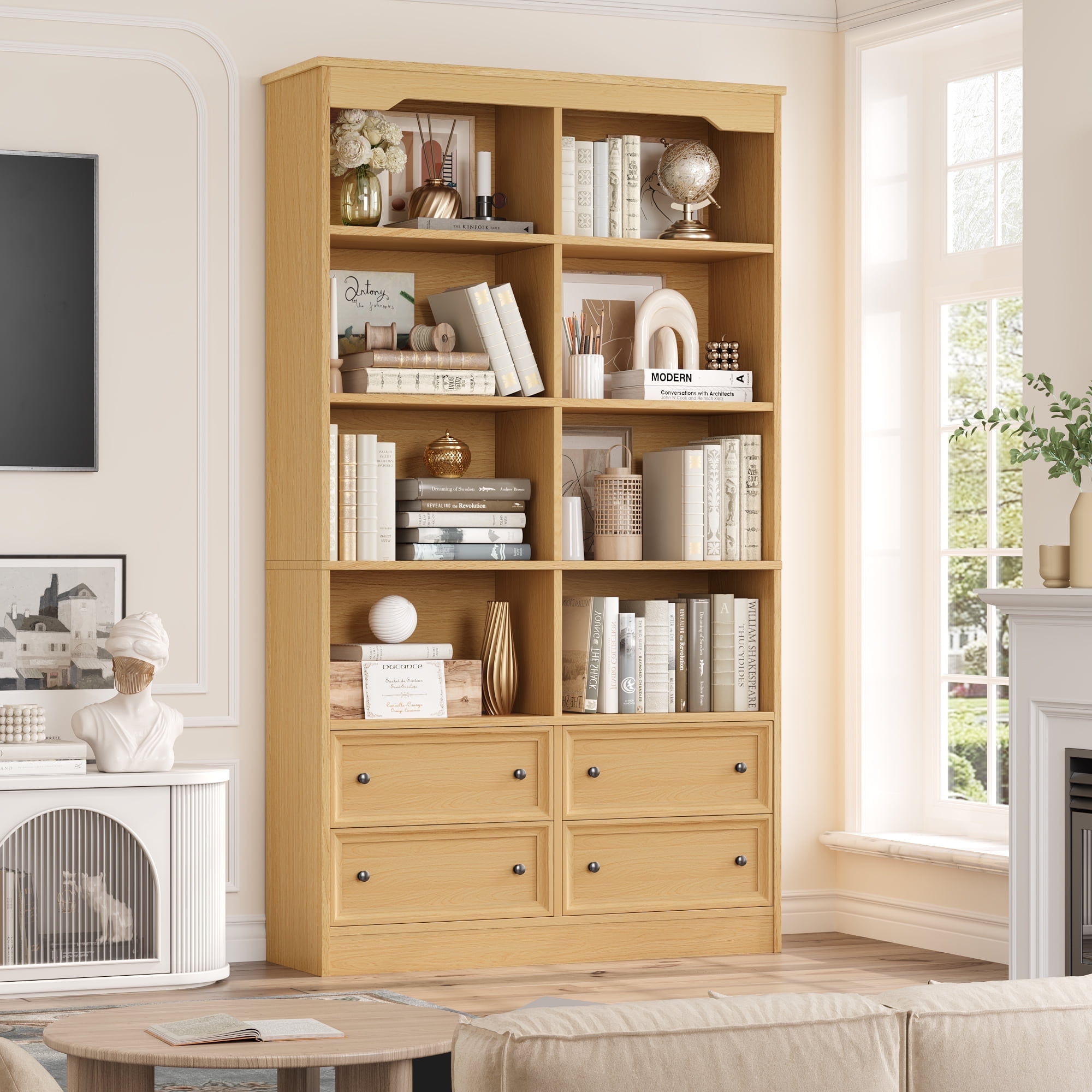 Homfa Double Row 6 Tier Bookcases, 71 in Tall Bookcase Bookshelf with 4 ...