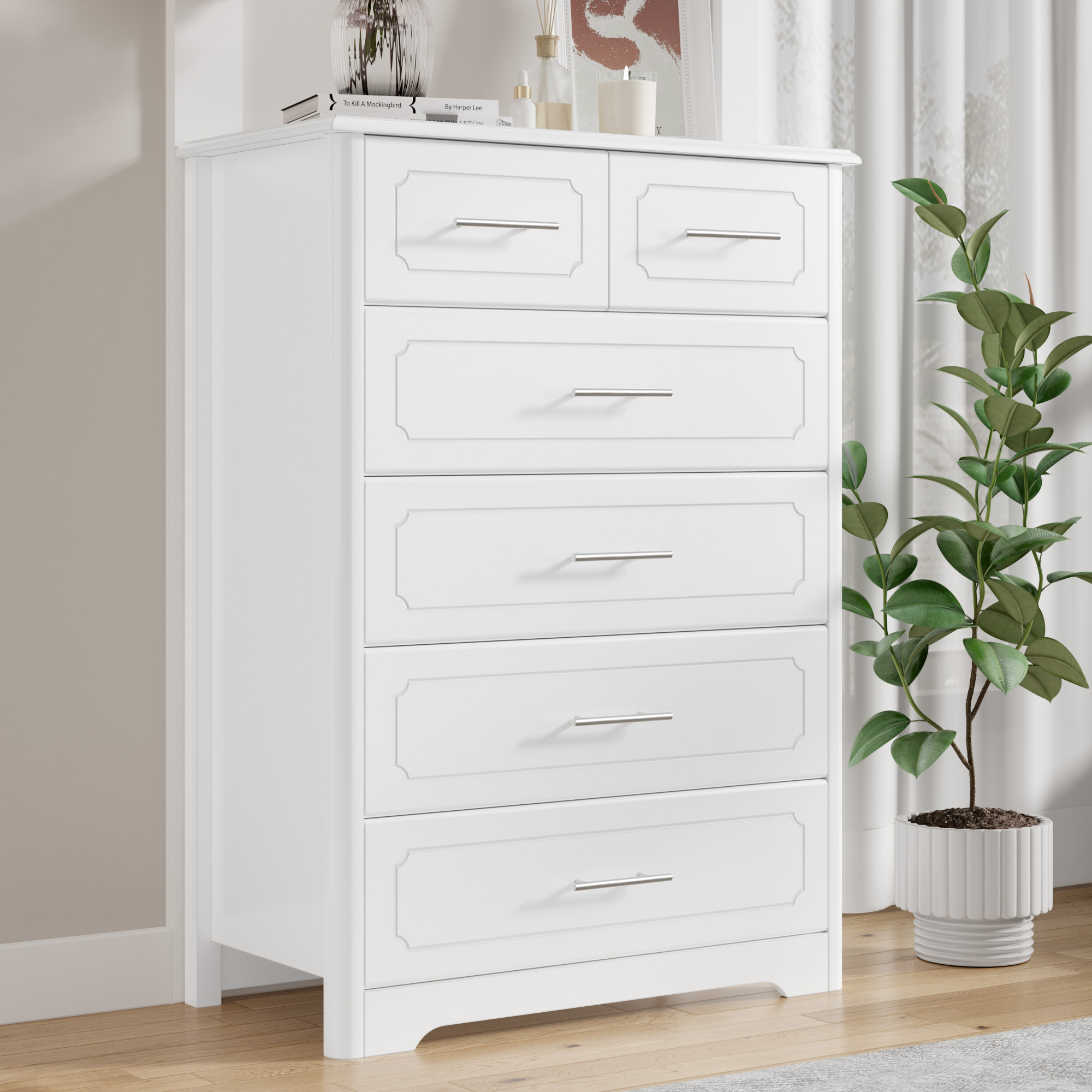 Homfa Dresser for Bedroom, Modern Chest of 6 Drawers with Metal Easy ...