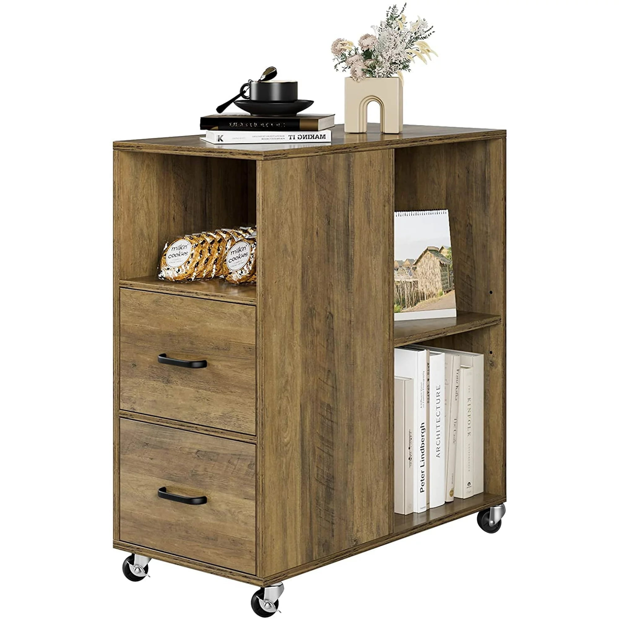 Homfa Wooden End Table, 2 Drawers, Mobile File Cabinet Nightstand ...