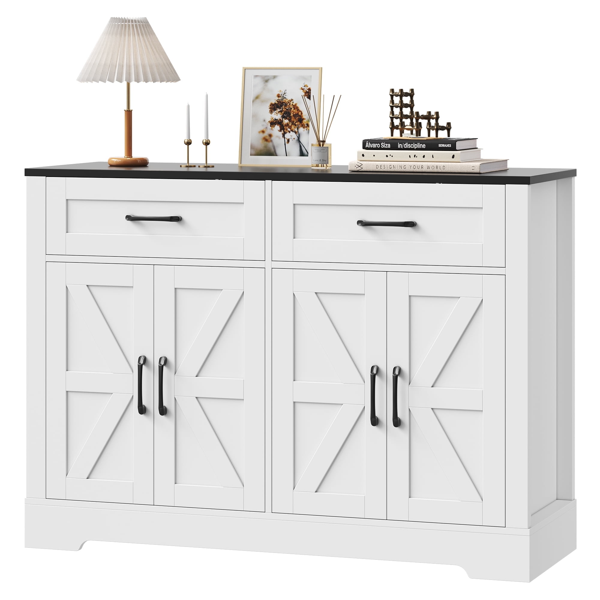 Homfa Farmhouse Buffet Cabinet for Kitchen, Modern 2 Drawers & 4 Doors ...