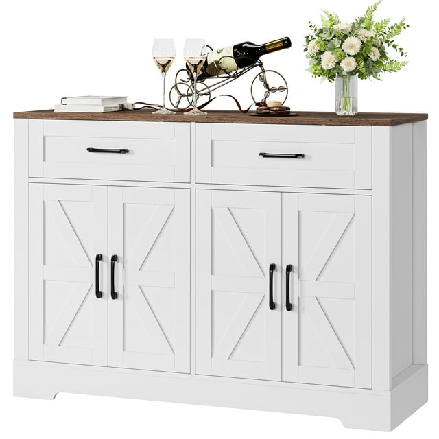 Homfa Farmhouse Buffet Sideboard for Kitchen, 2 Drawers & 4 Doors Wood ...