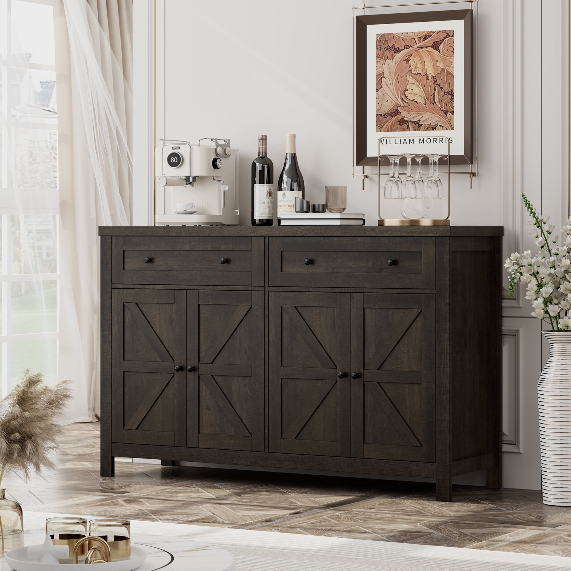 Homfa Farmhouse Cabinet with Adjustable Shelf, 4-Doors 2-Drawers ...