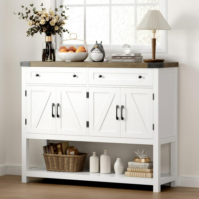 Homfa Rustic Farmhouse Console Table, Buffet Kitchen Storage, 2 Drawers ...