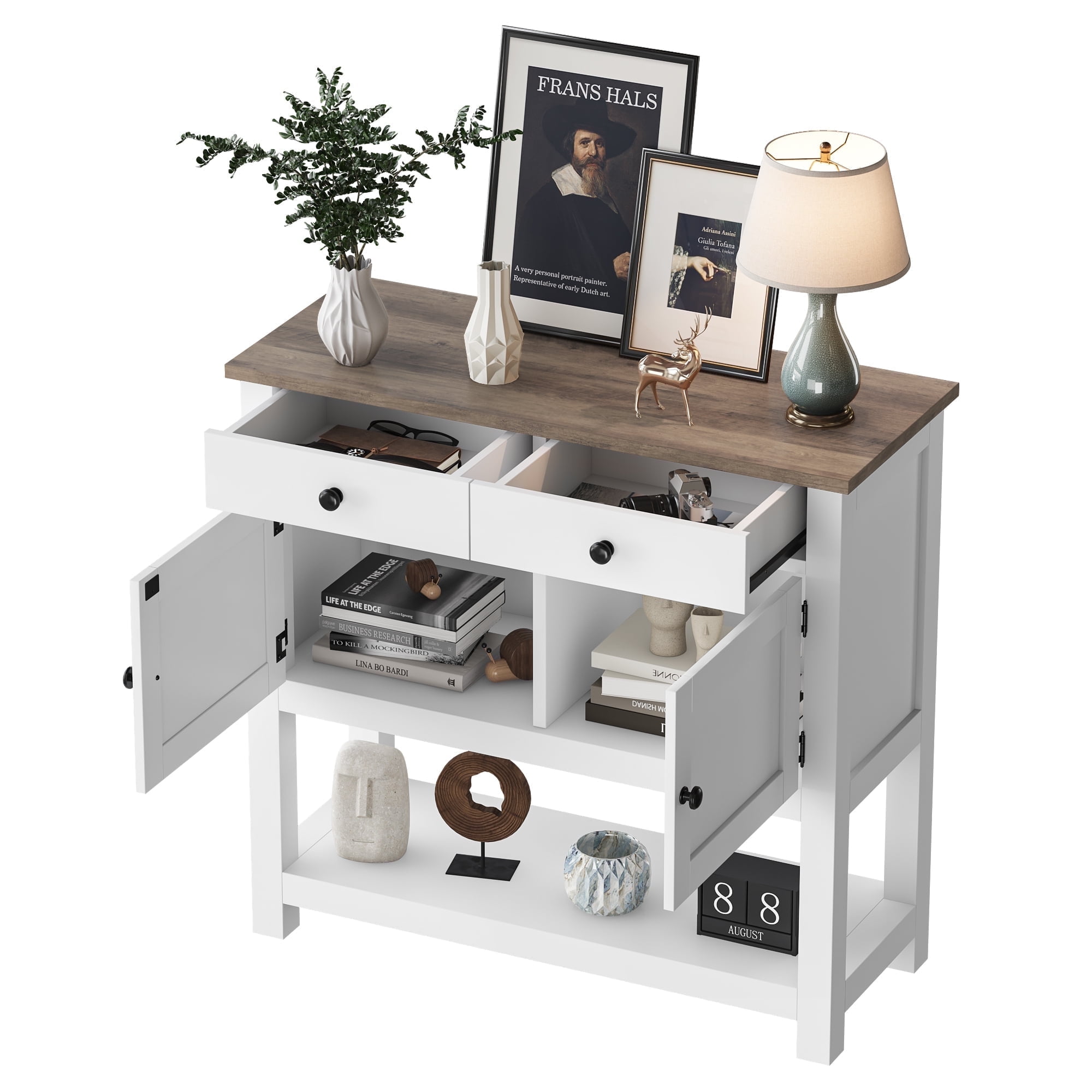 Homfa Rustic Style Console Table, 2 Drawers, Lobby, Living Room ...