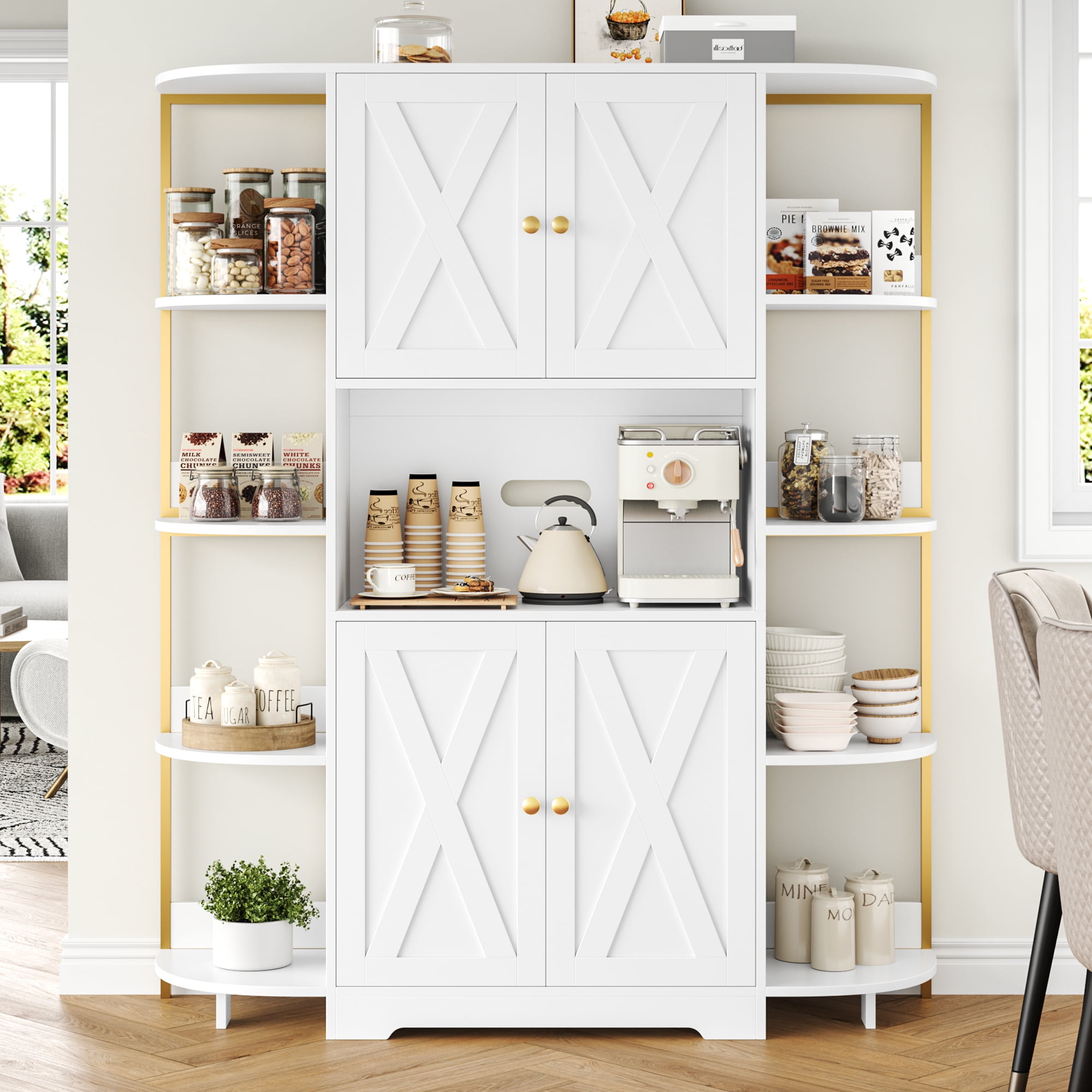 Homfa 67" Tall Farmhouse Kitchen Pantry Cabinet with Microwave Stand ...