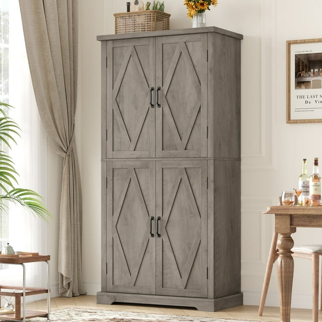 Homfa Farmhouse Kitchen Pantry Storage Cabinet with Adjustable Shelf ...