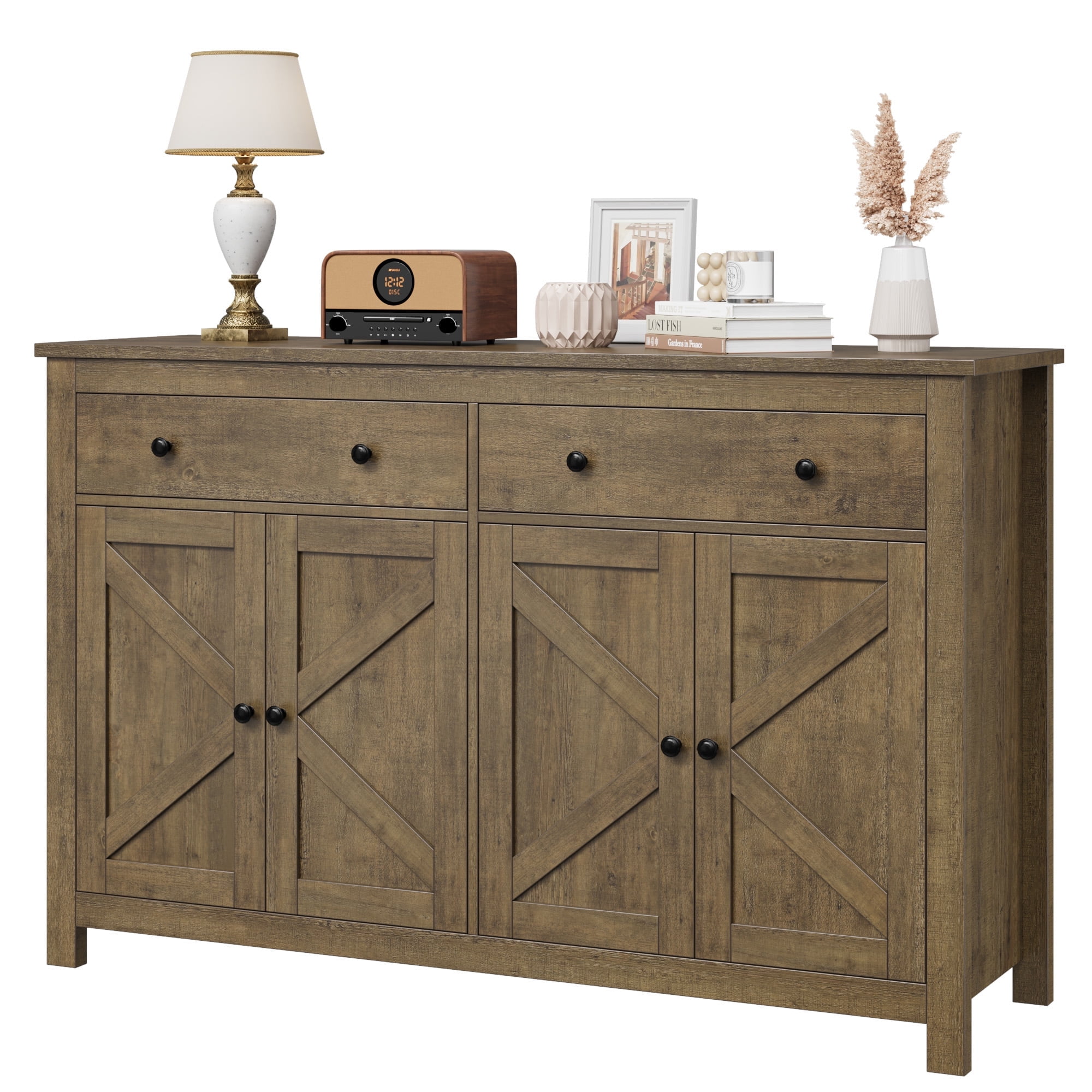 Homfa Farmhouse Kitchen Sideboard, 4-Doors 2-Drawers Wood Buffet ...