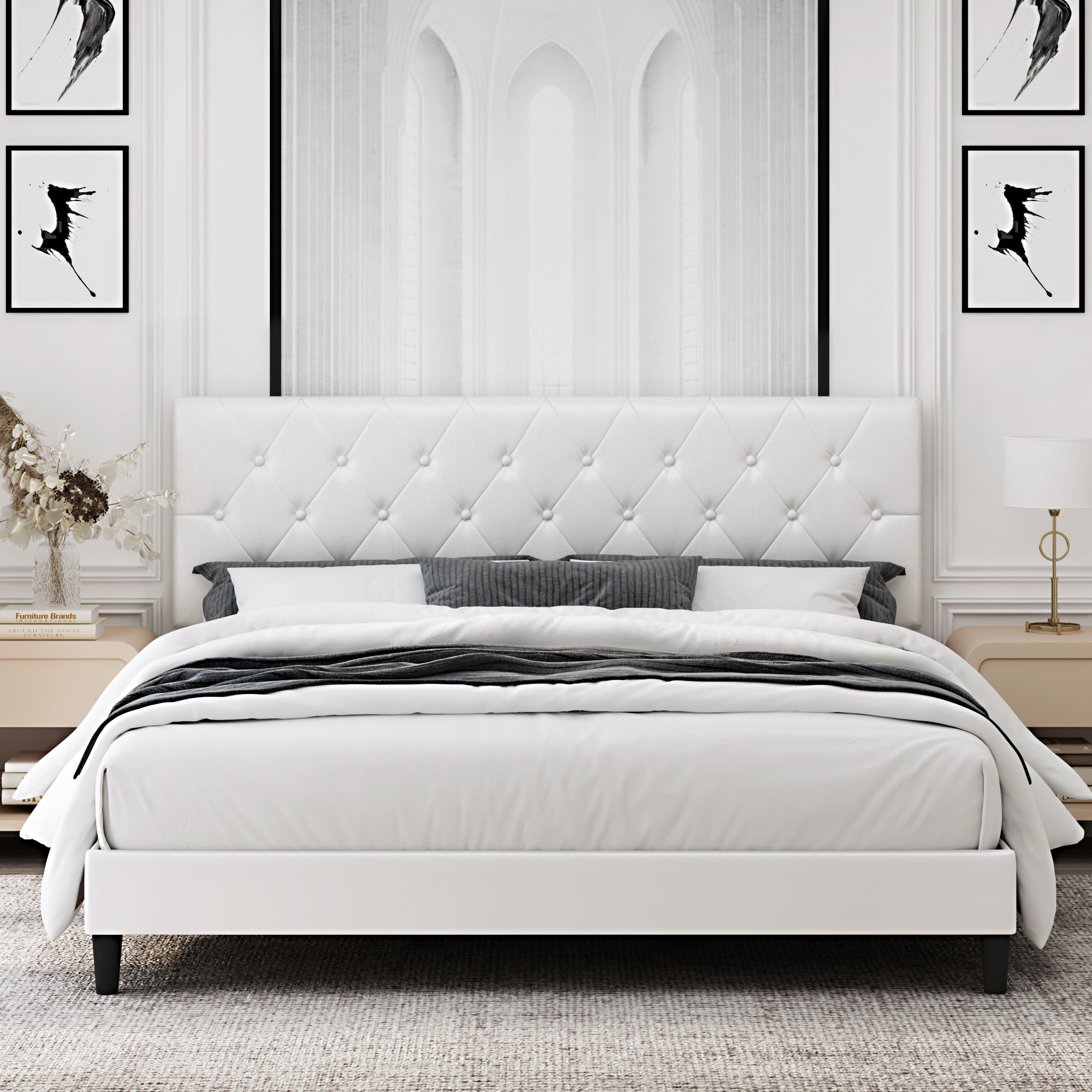 Nathaniel Home King Upholstered Platform Bed Frame, Low Profile Deep ...