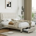 Homfa Full Size Bed Frame with 2 Drawers, Adjustable Button Headboard ...