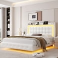 Homfa Full Size Floating Bed with LED Lights Charging Station, Modern ...