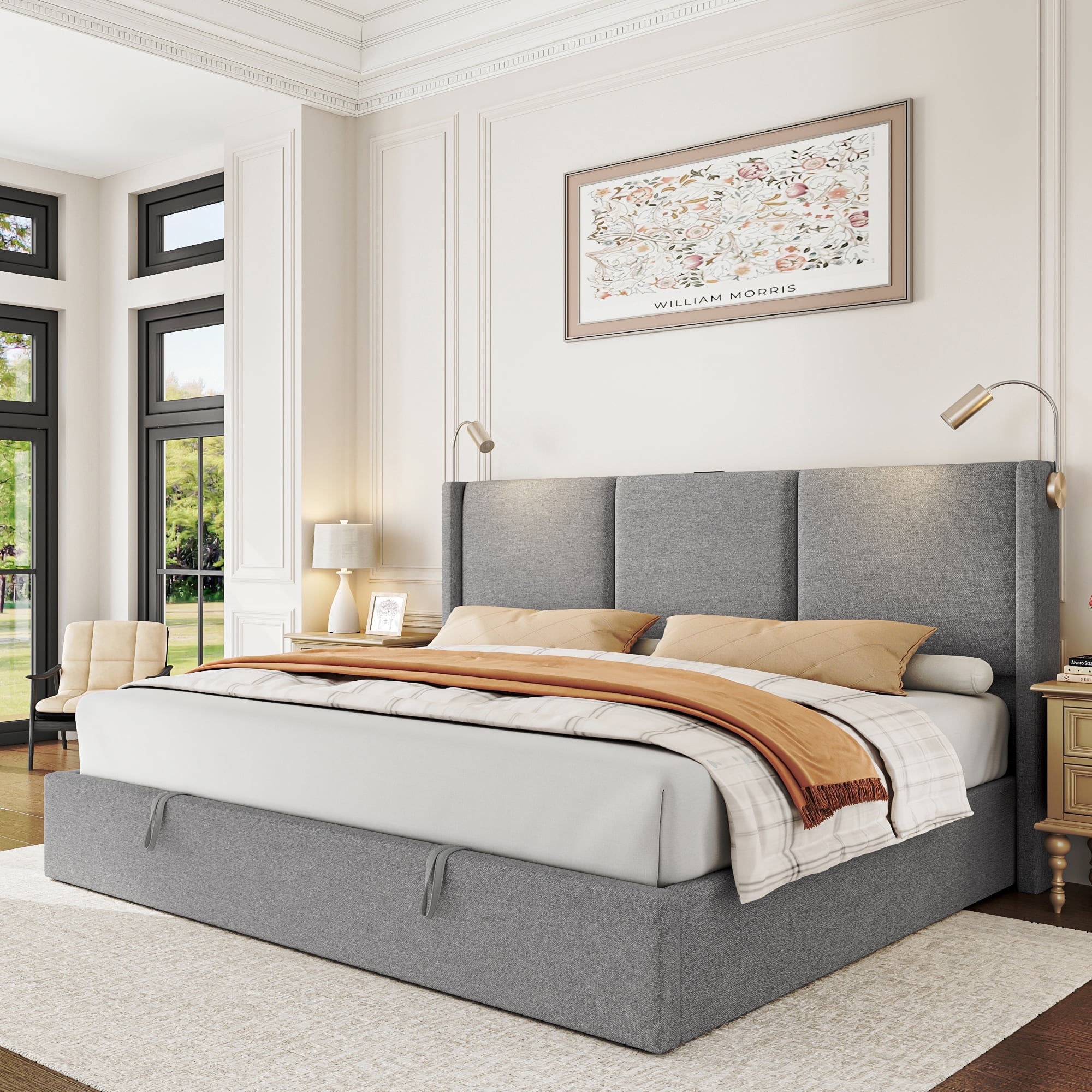 Homfa Full Size Lift Up Storage Bed, Modern Adjustable Headboard with ...