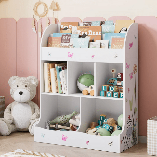 Free Shipping! Homfa Kid's Bookshelf, Cute Printed Reading Nook with 2 ...