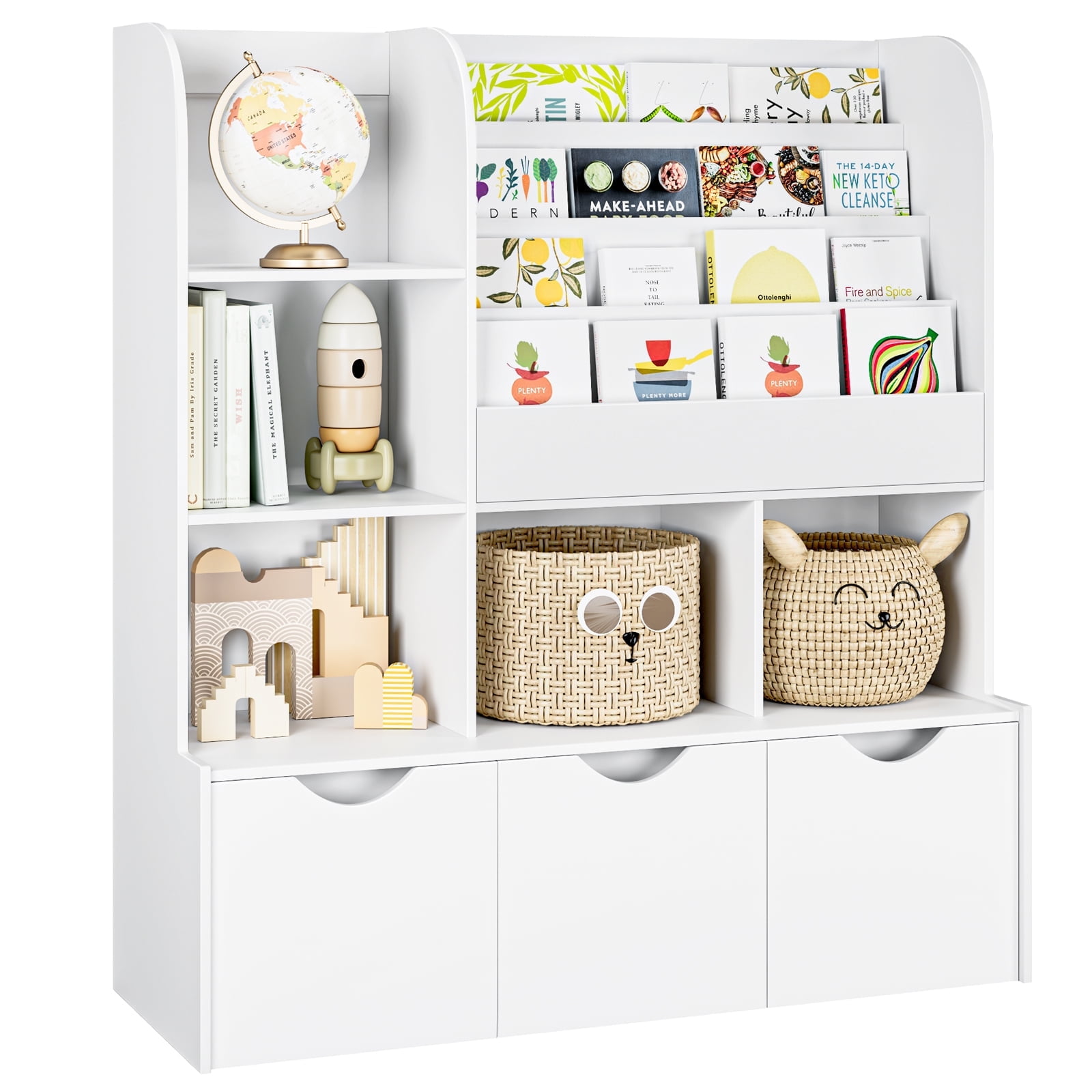 Homfa Kid's 5-Cube Bookcase with 3 Drawers, Toy Organizer, Bedroom ...