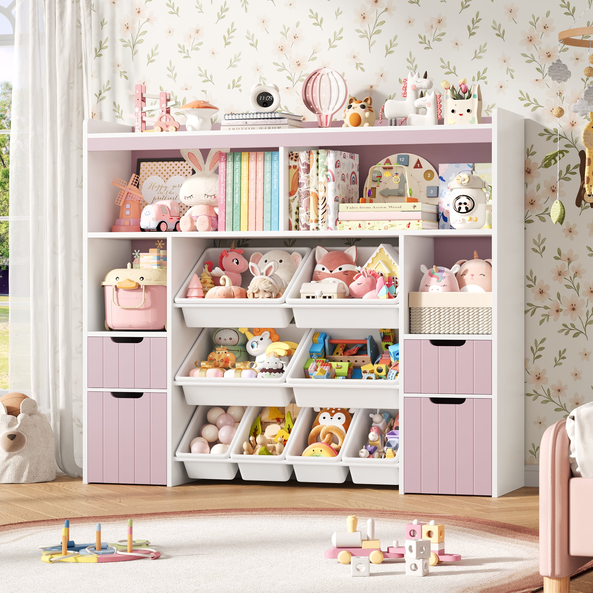 Homfa Kids Toy Storage Organizer with Removable Bin, Kids Bookshelf and ...