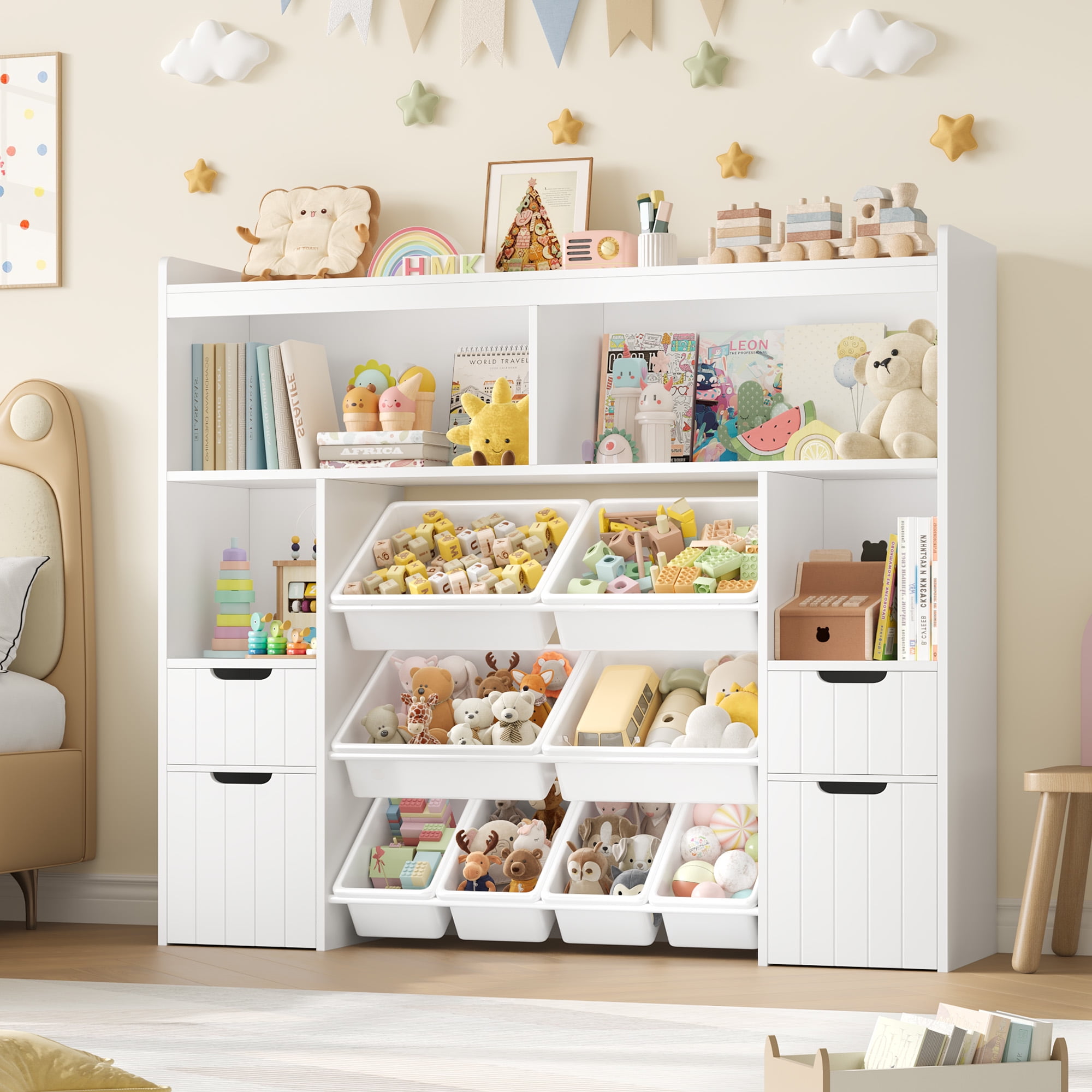 Homfa Kids Toy Storage Organizer with Removable Bin, Kids Bookshelf and ...