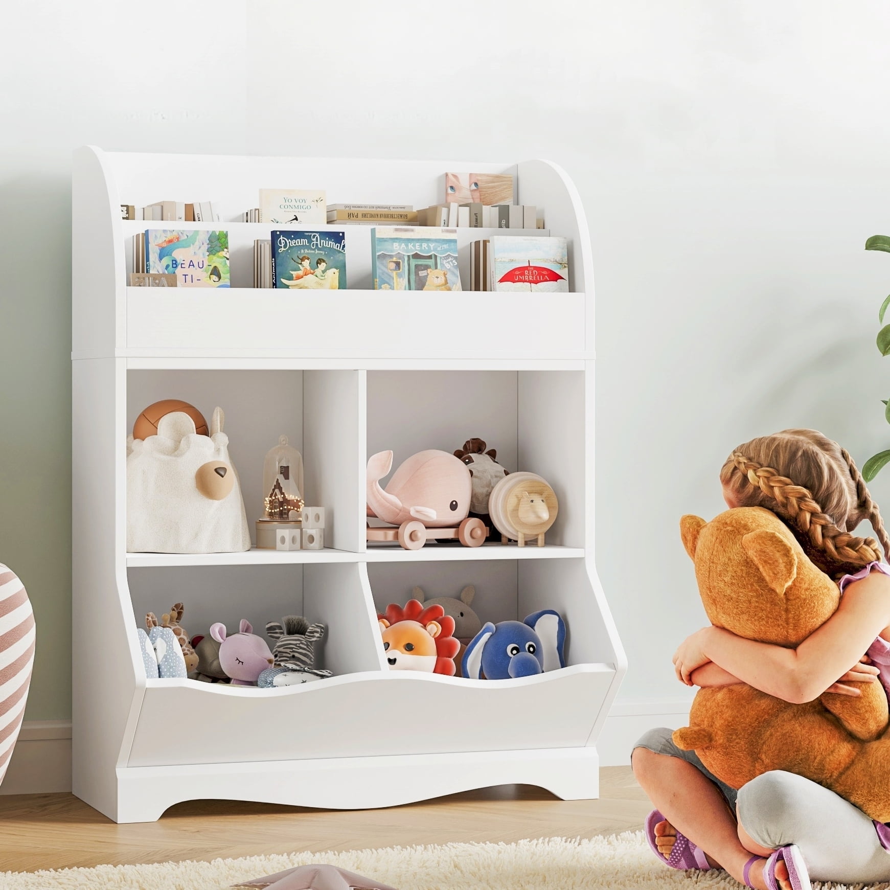 Homfa Kid's Toy Storage Cabinet, 2 Tier Book Rack, Wood Children's ...