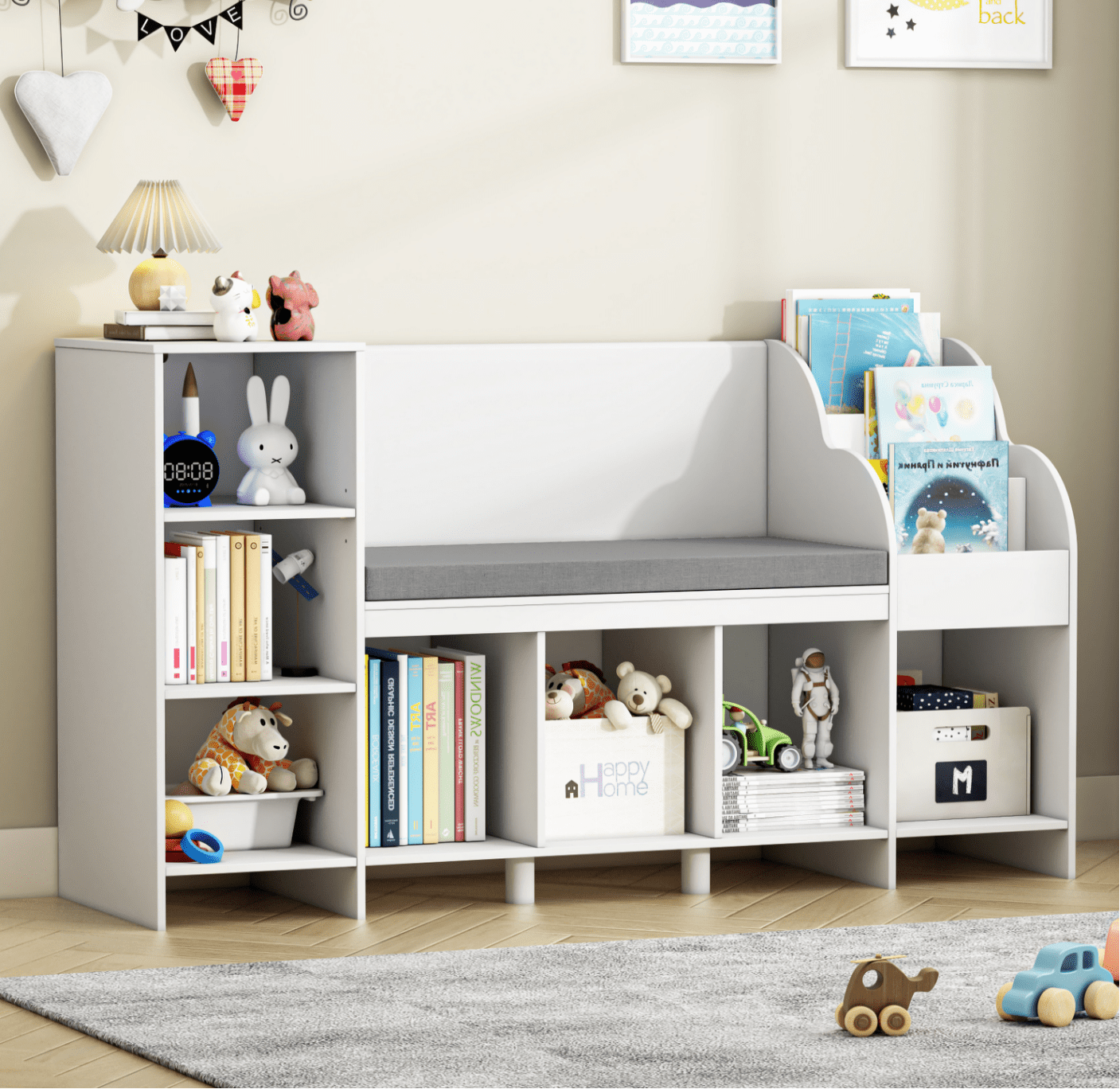 Homfa Toddler Storage Bookshelf with Playroom Shelves, Reading Nook, 6 ...