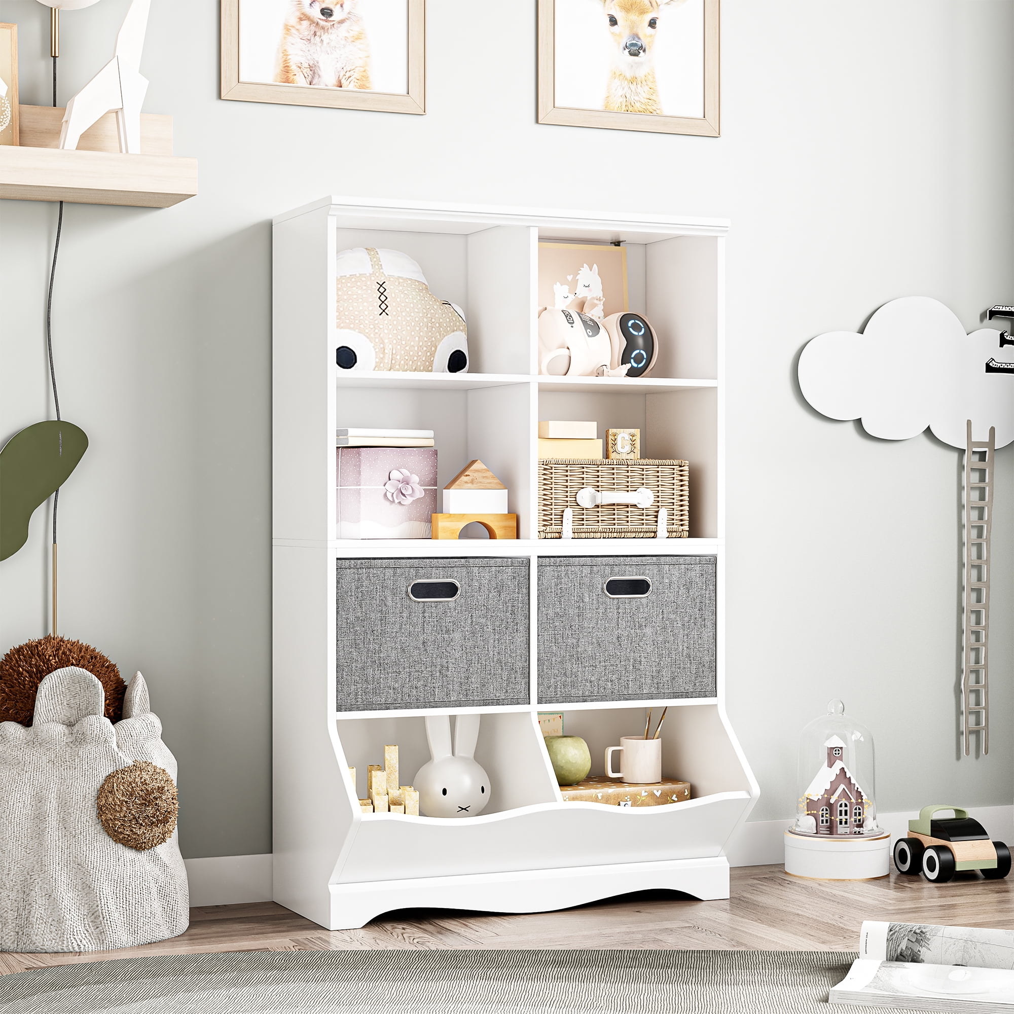 Homfa Kids Wooden Bookshelf, Cubby Toy Storage Cabinet, Bedroom Shelves ...