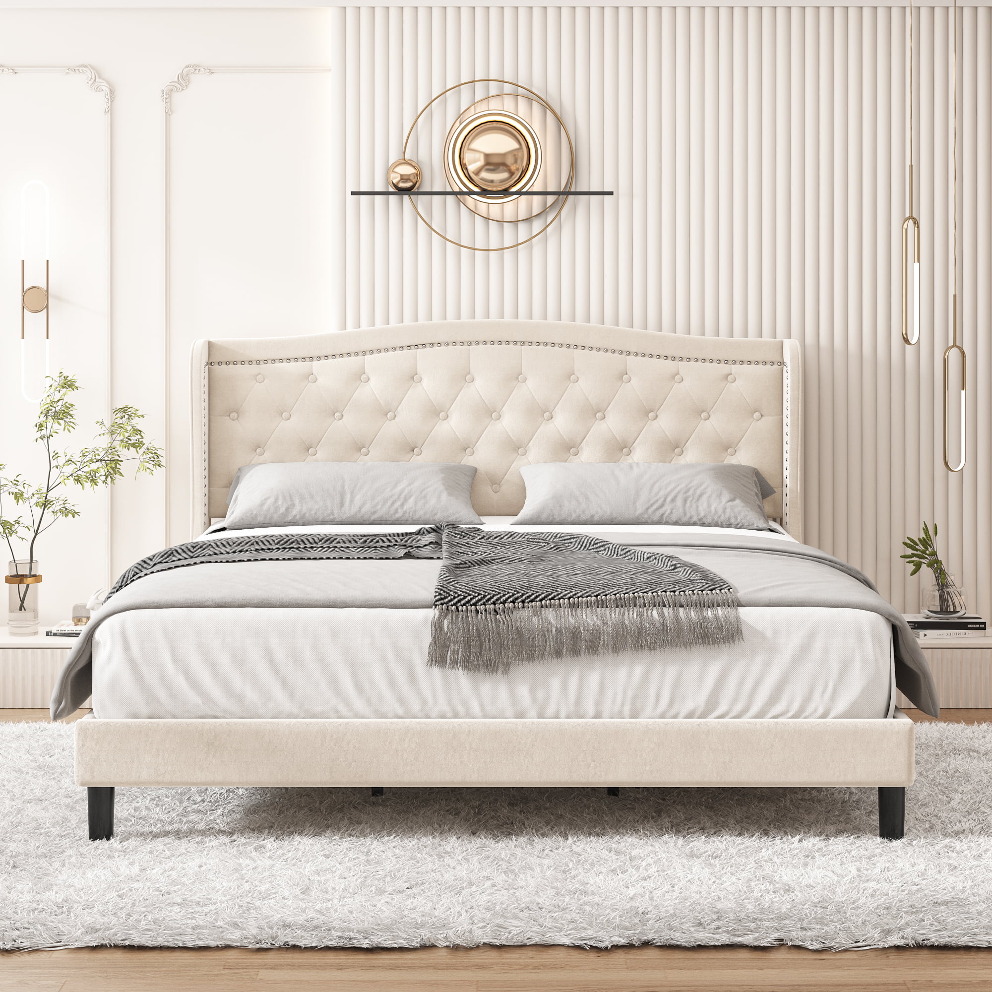 Chelsea Lane Linen Button Tufted Headboard, King, Beige - Walmart.com