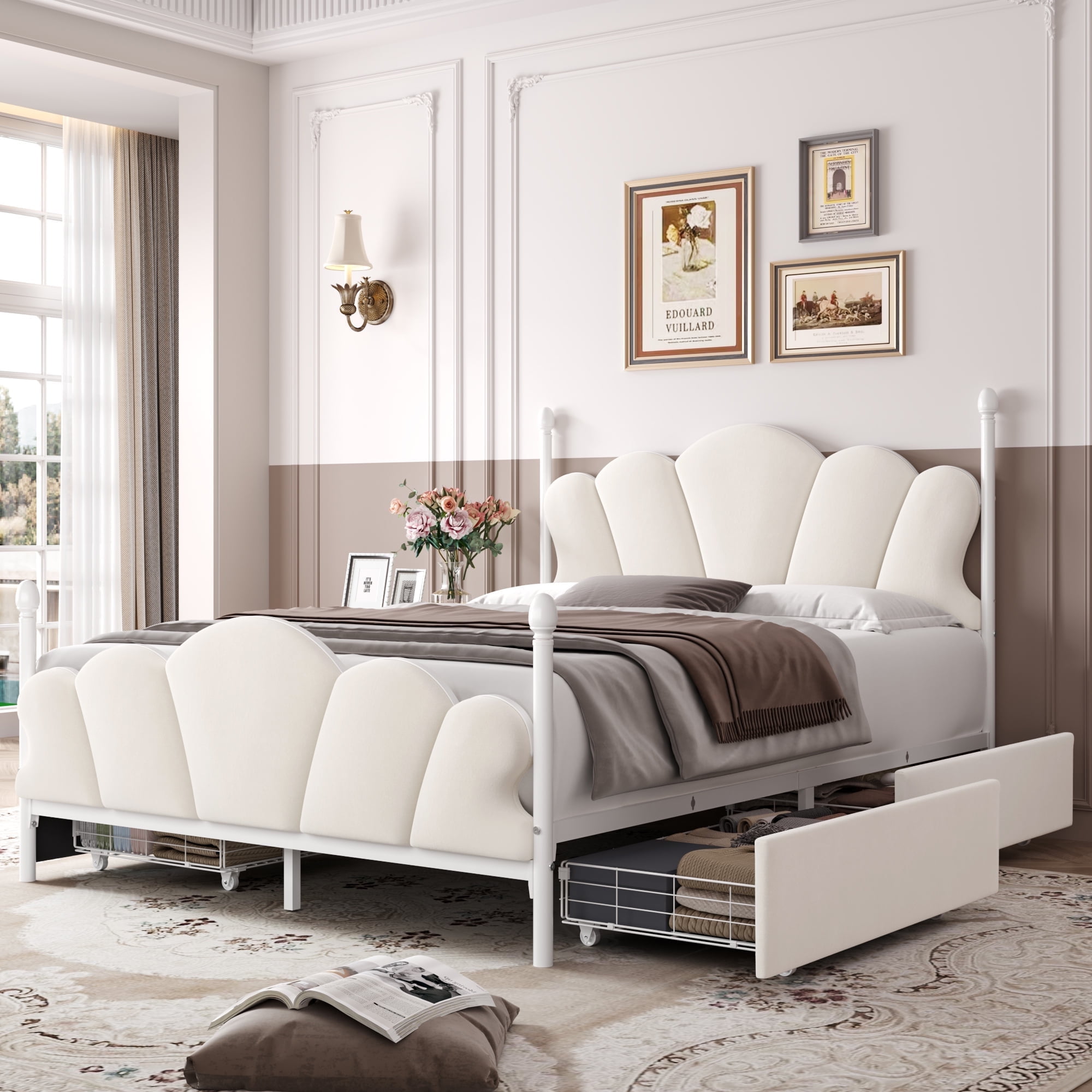 Homfa King Size 4 Drawer Bed Frame, Heavy Duty Metal Platform Bed with ...