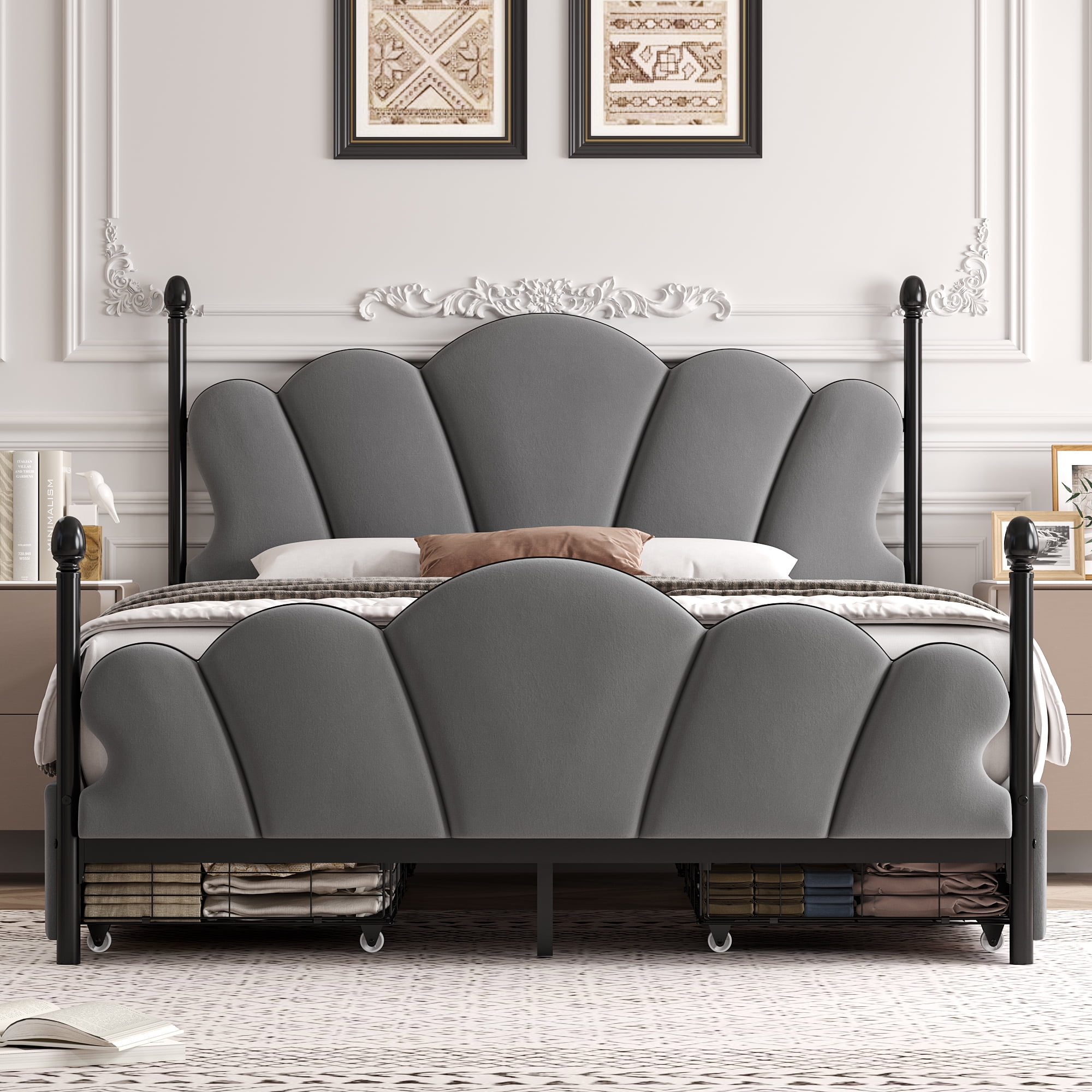 Homfa King Size 4 Drawer Bed Frame, Heavy Duty Metal Platform Bed with ...