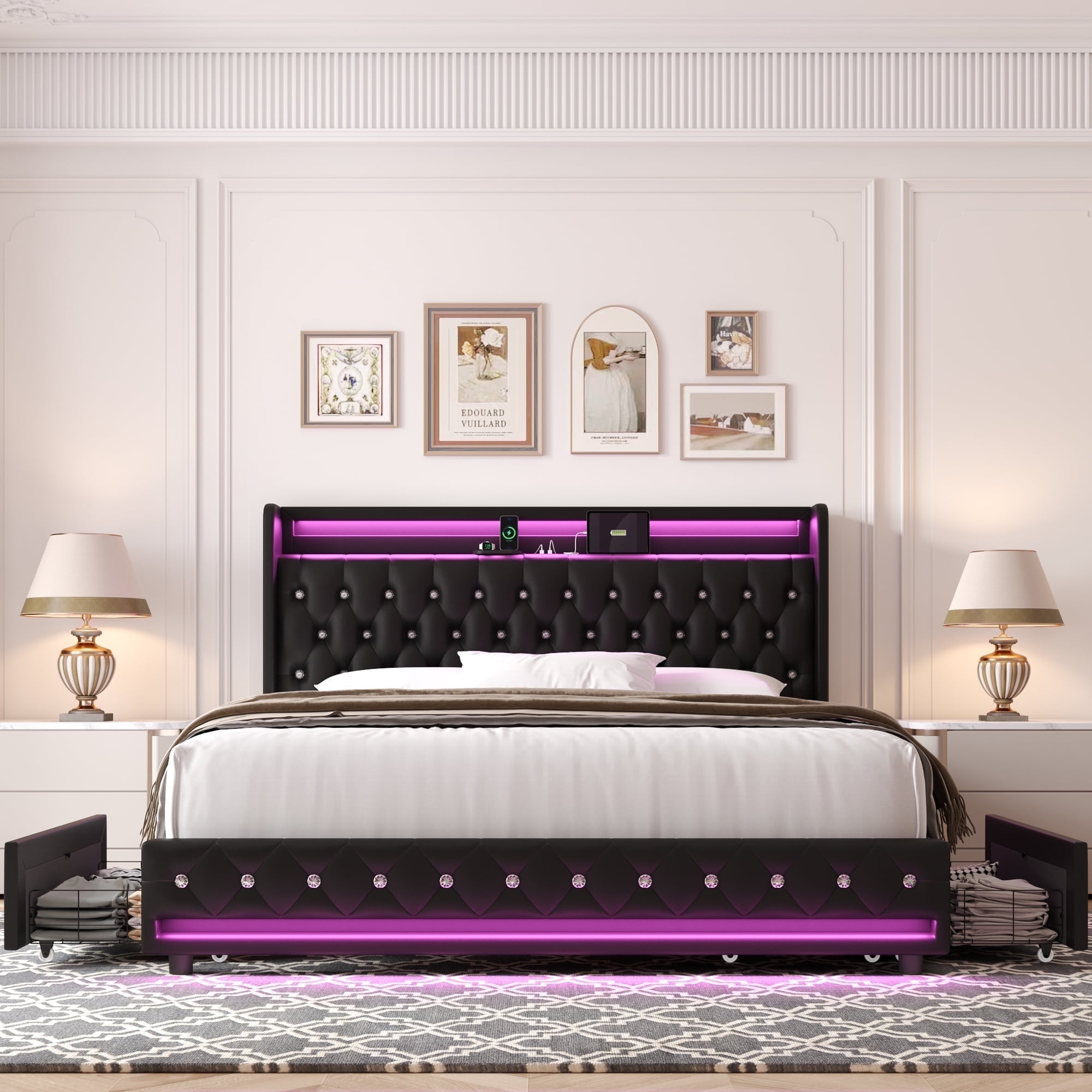 Homfa King Size LED Bed Frame with Outlets and USB Ports & Display ...