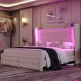 Homfa King Size LED Bed Frame with Storage Drawers, Velvet Upholstered ...
