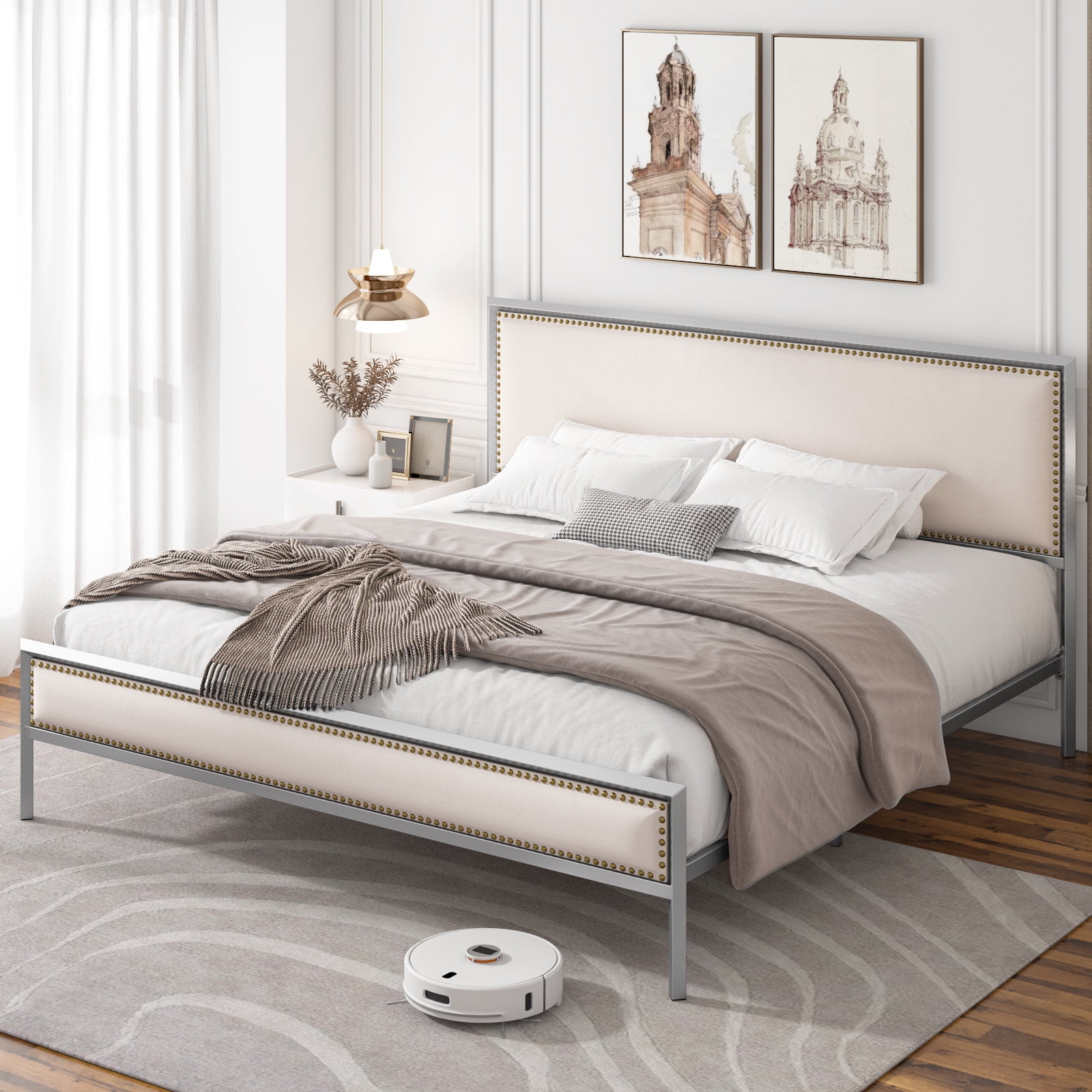 Silver metal king size headboard store