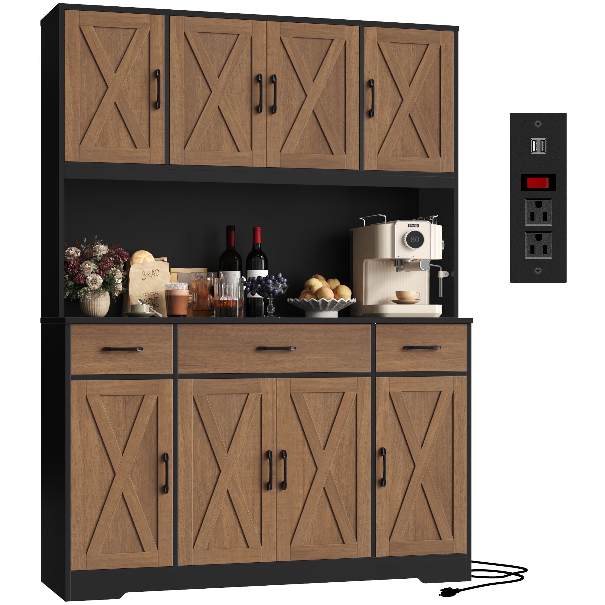 Homfa Kitchen Pantry with Hutch and Drawers, 71