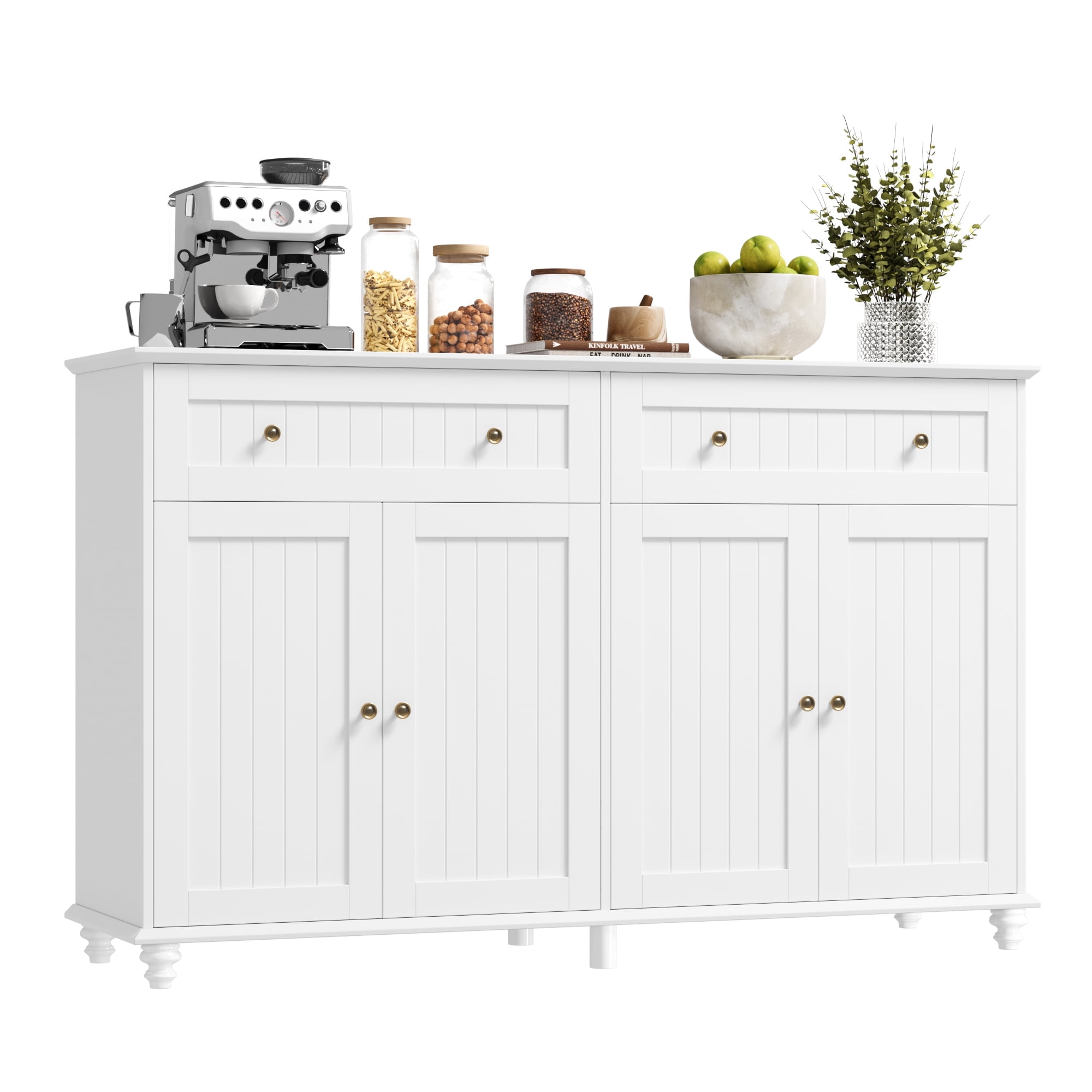 Homfa Kitchen Buffet Cabinet, White, Adjustable Shelf, 4-Doors, 2 ...