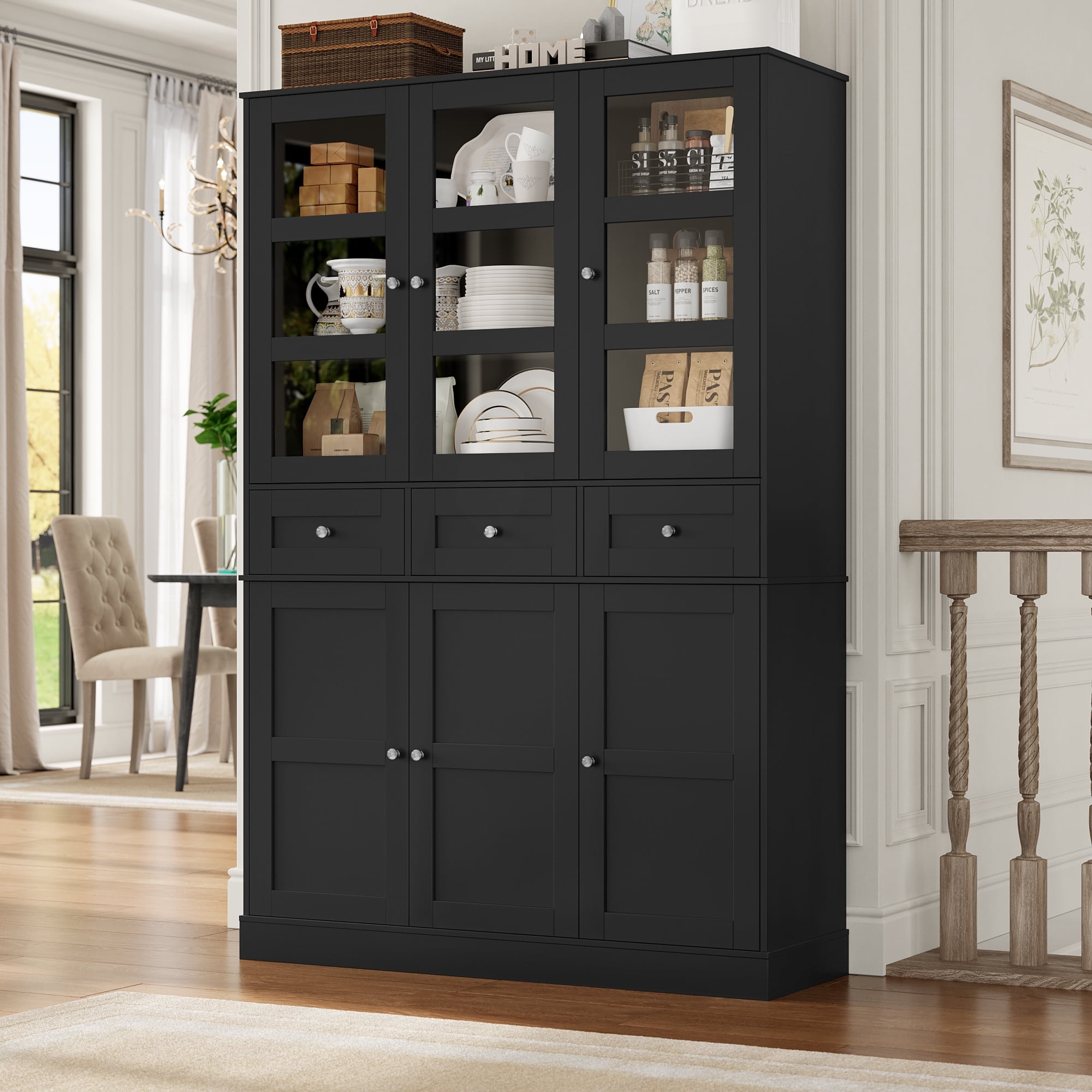 Homfa Hutch Cabinet 71'' Tall Kitchen Pantry with Drawers & Doors, Wood ...
