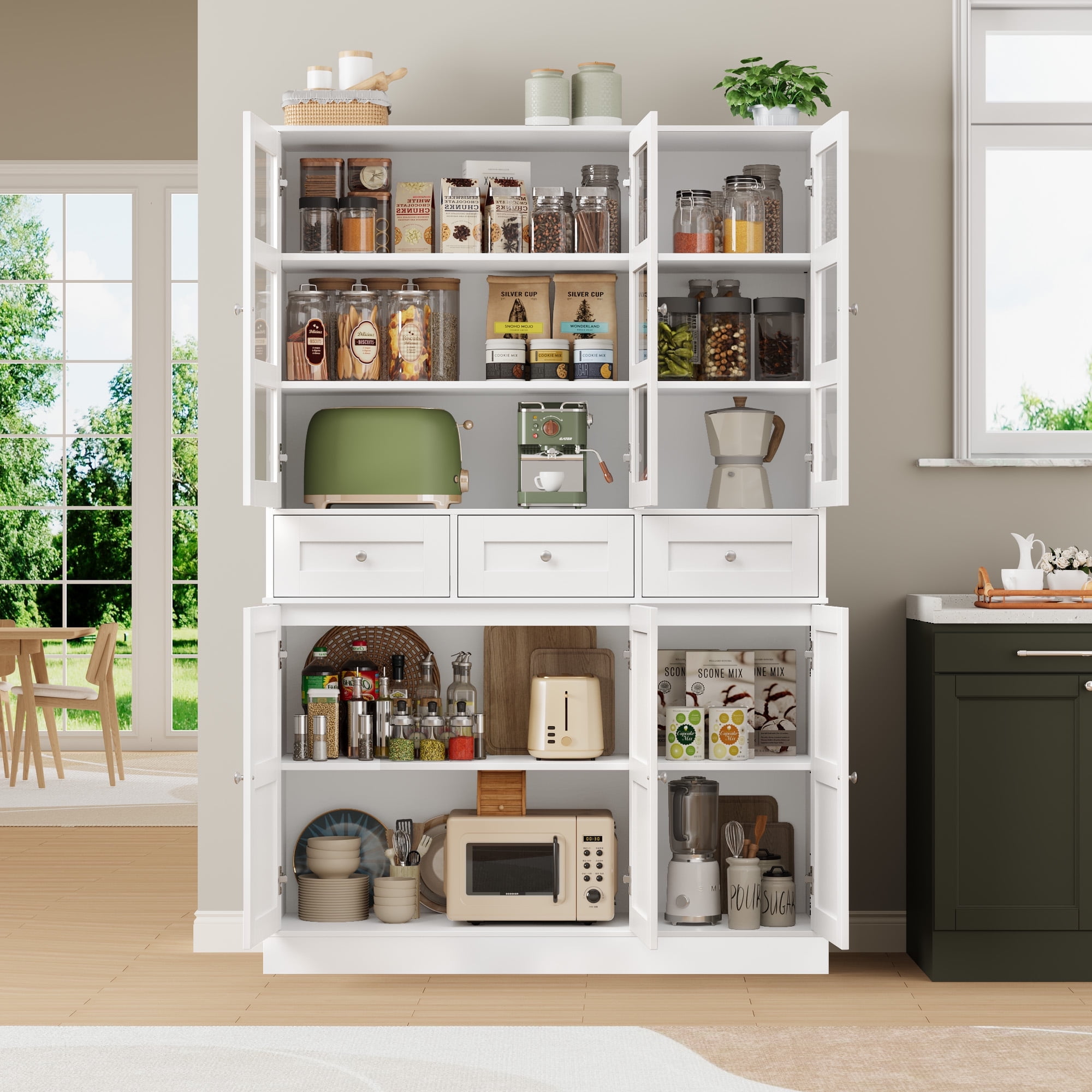Homfa Hutch Cabinet 71'' Tall Kitchen Pantry with Drawers & Doors, Wood ...