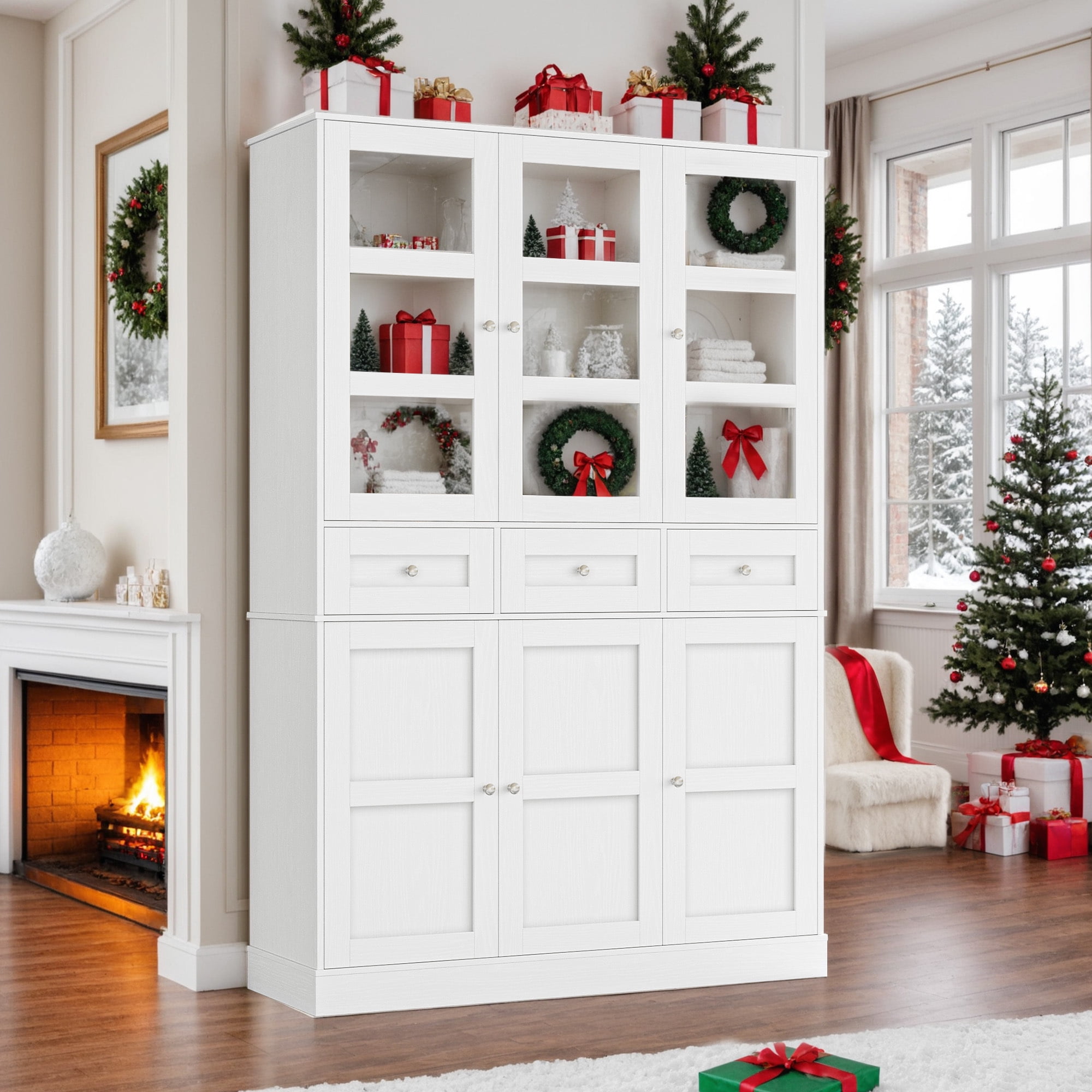 Homfa Large Kitchen Pantry with 10 Spacious Compartments & 3 Drawers ...