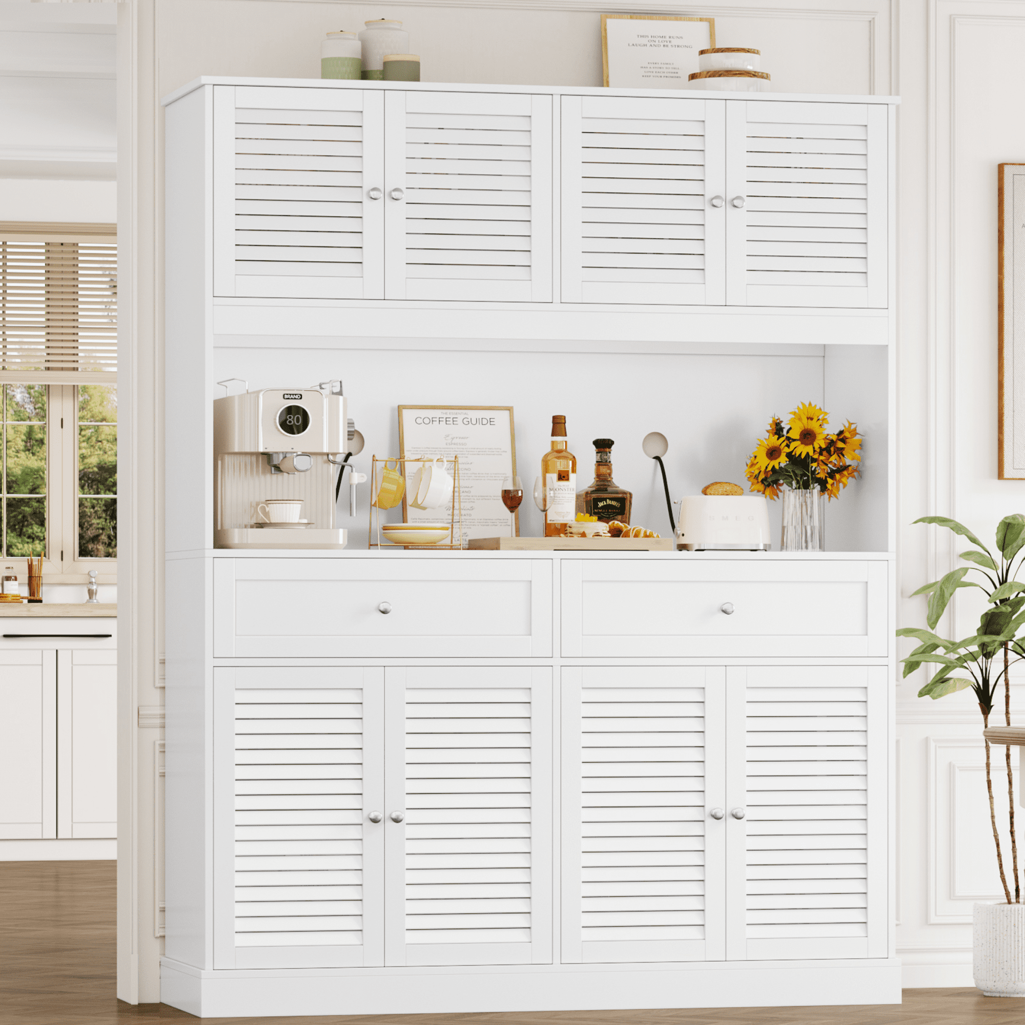 Homfa Large Pantry Cabinet with 8 Louvered Doors, 70.7" Tall Kitchen ...