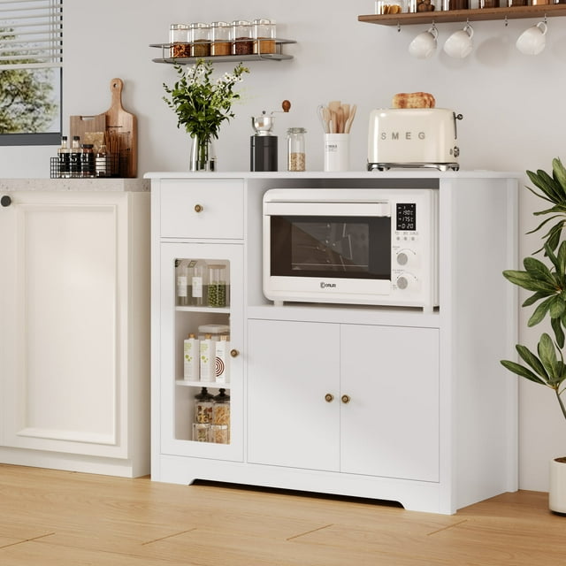 Homfa Microwave Cabinet with Charging Station, Kitchen Pantry Cabinet ...