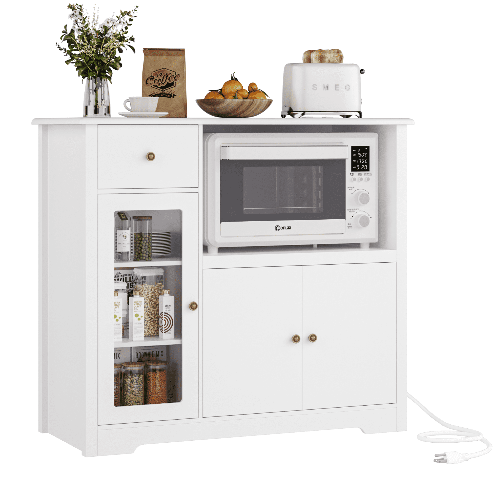 Homfa Microwave Cabinet with Charging Station, Kitchen Pantry Cabinet ...