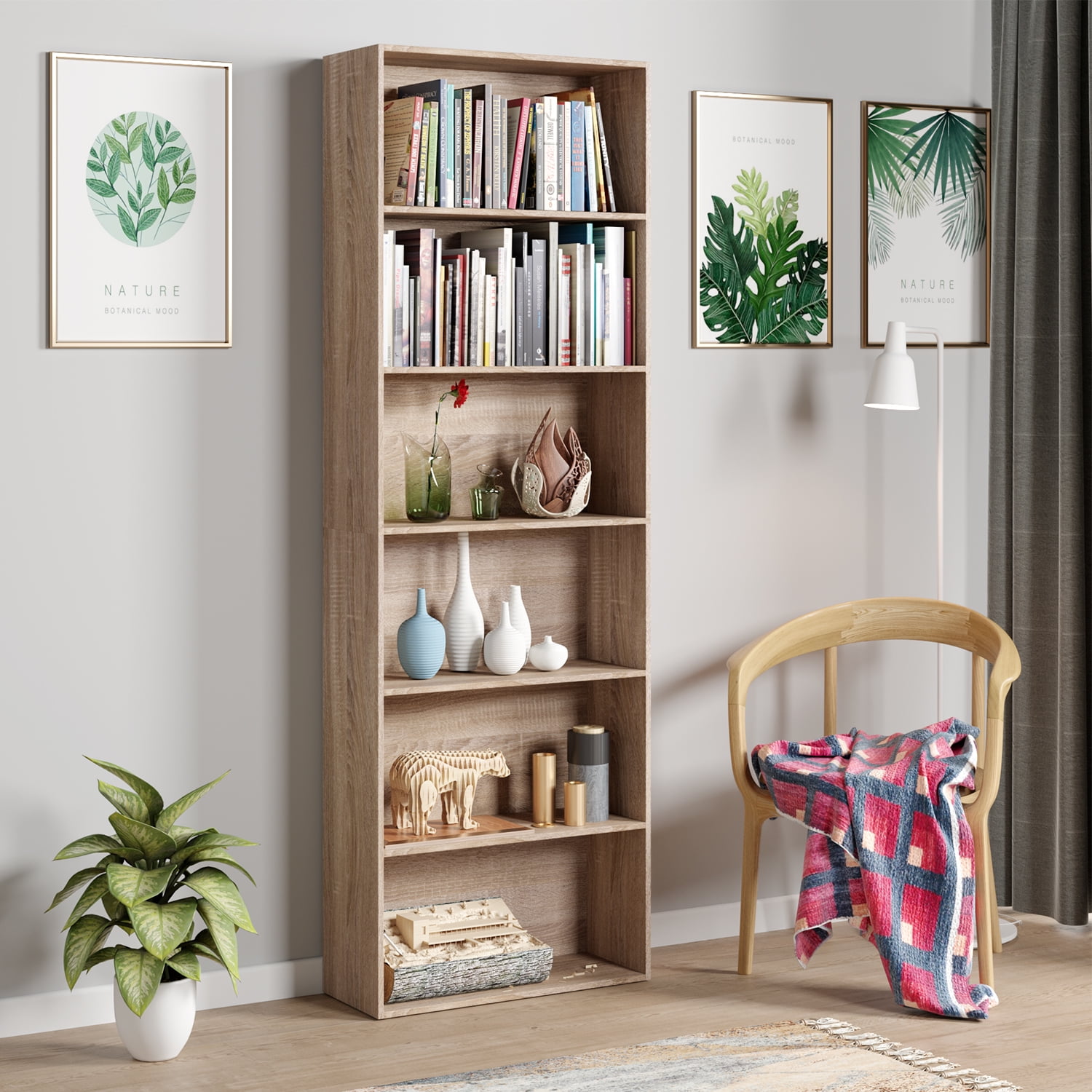 "Homfa 6-Tier Bookshelf, 70.8"" Tall, Free Standing Open Bookshelves ...